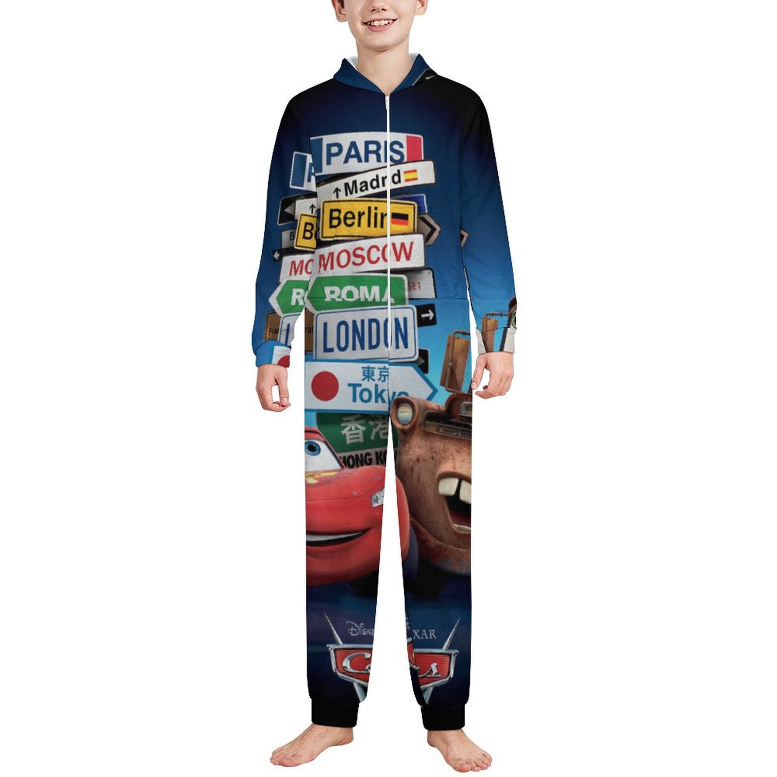 Pixar Cars Kids Pajamas One Piece Hooded Union Suit Onesie PJs ...