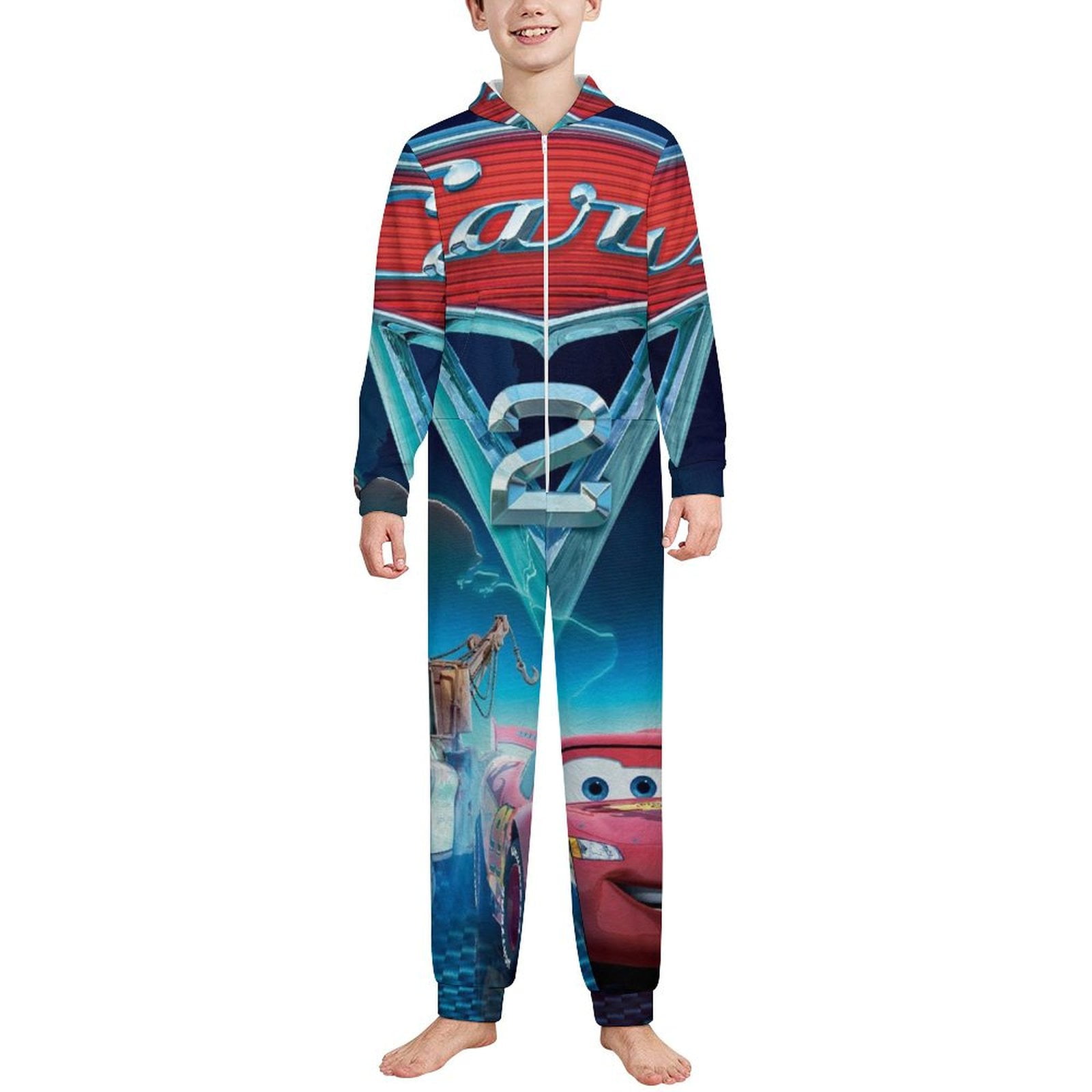 Pixar Cars Kids Pajamas One Piece Hooded Union Suit Onesie PJs ...