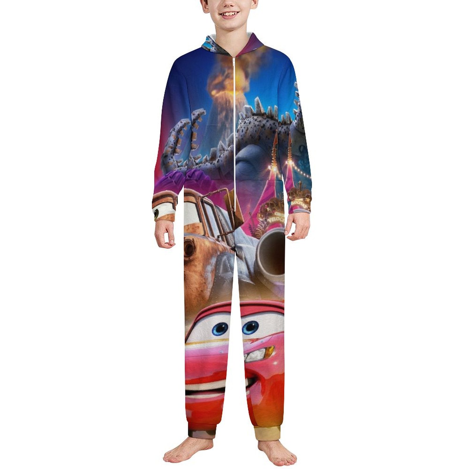 Pixar Cars Kids Pajamas One Piece Hooded Union Suit Onesie PJs ...
