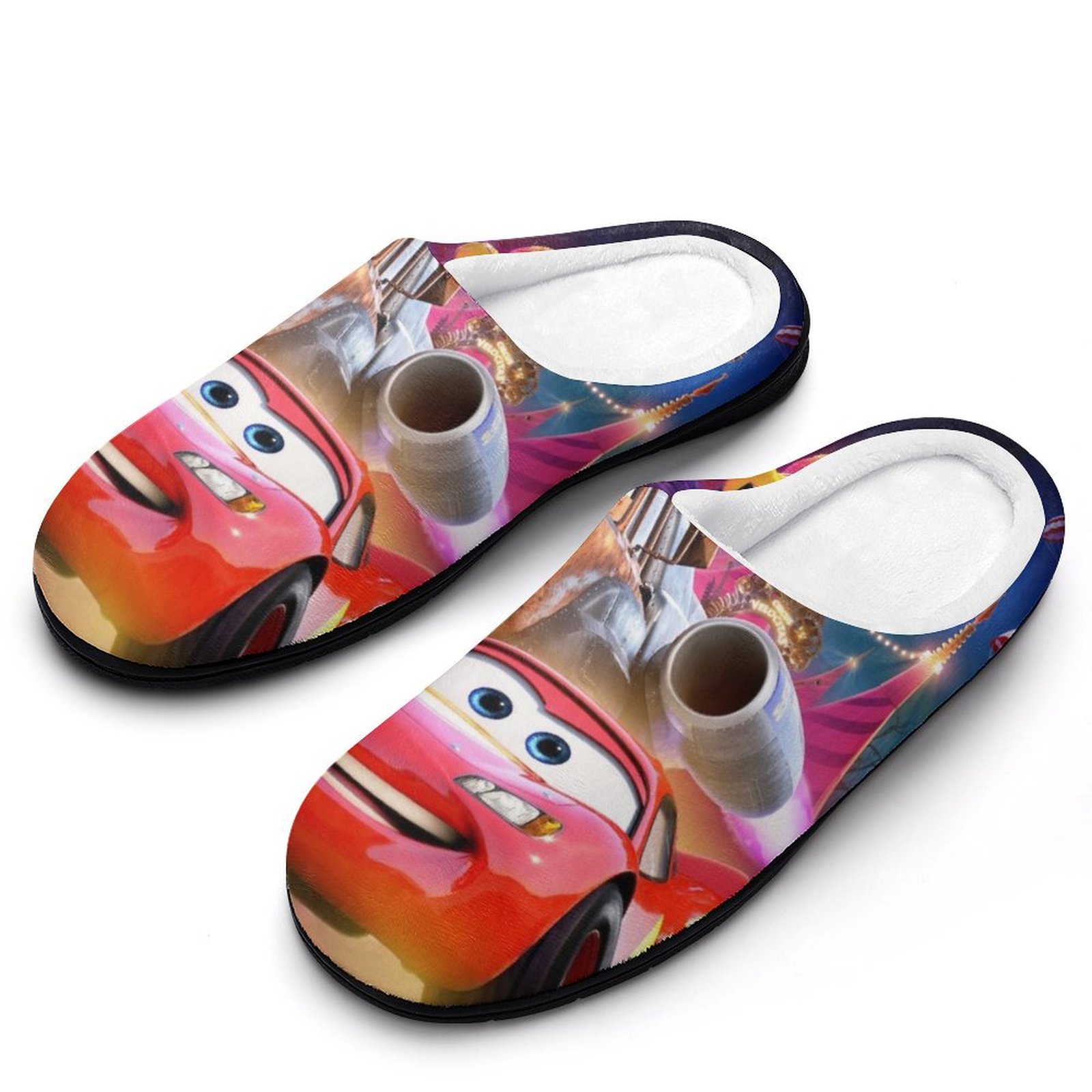 Pixar Cars Men Slippers Non-Slip Fuzzy House Slippers Warm Soft Plush ...