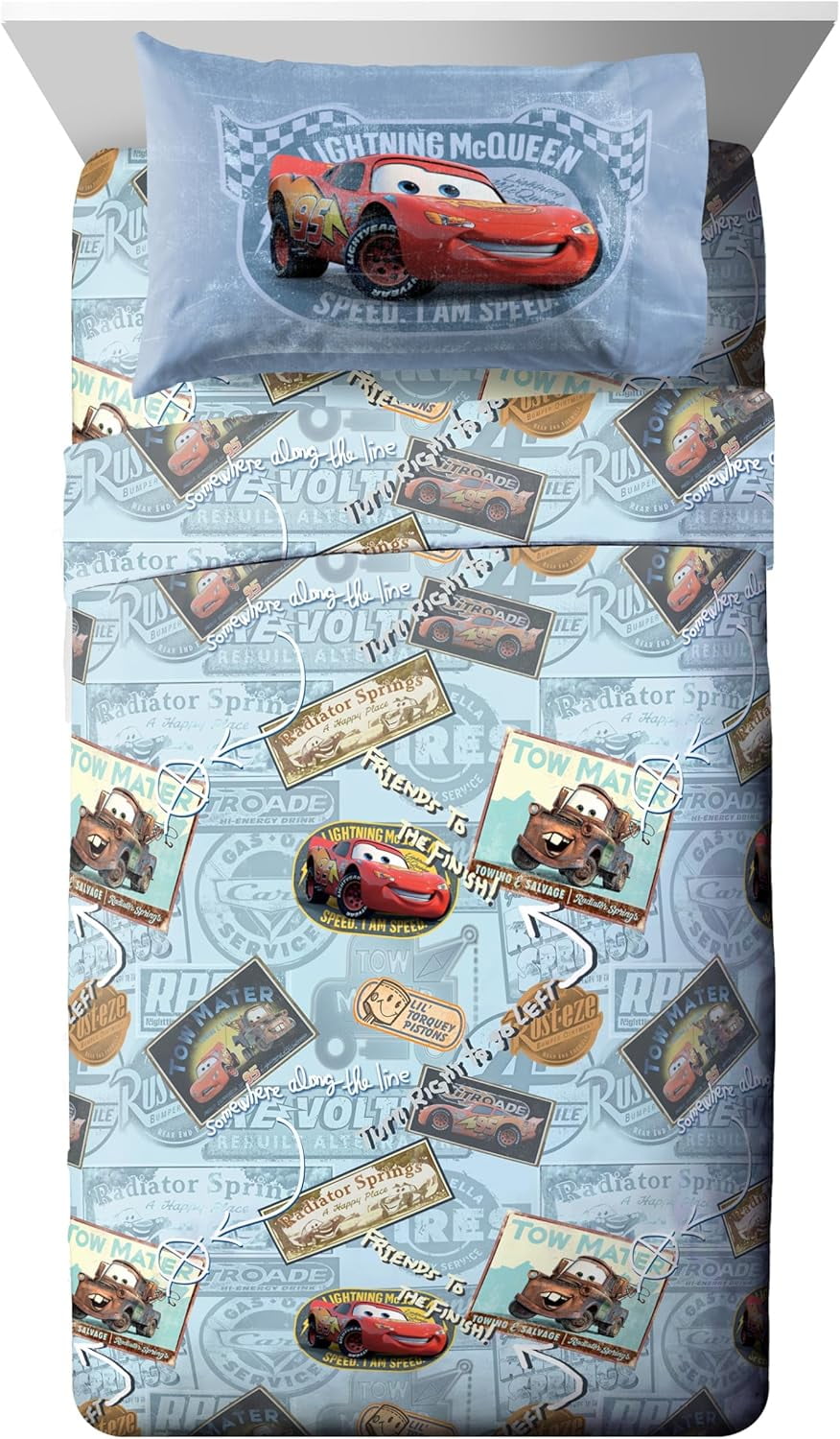 /Pixar Cars Tune Up Blue/Gray 4 Piece Full Sheet Set with Lightning ...
