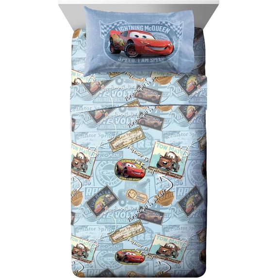 /Pixar Cars Tune Up Blue/Gray 4 Piece Full Sheet Set with Lightning ...