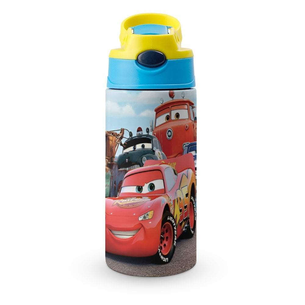 Pixar Cars Water Bottle with Straw Lid Kids 12 Oz Insulated Stainless ...
