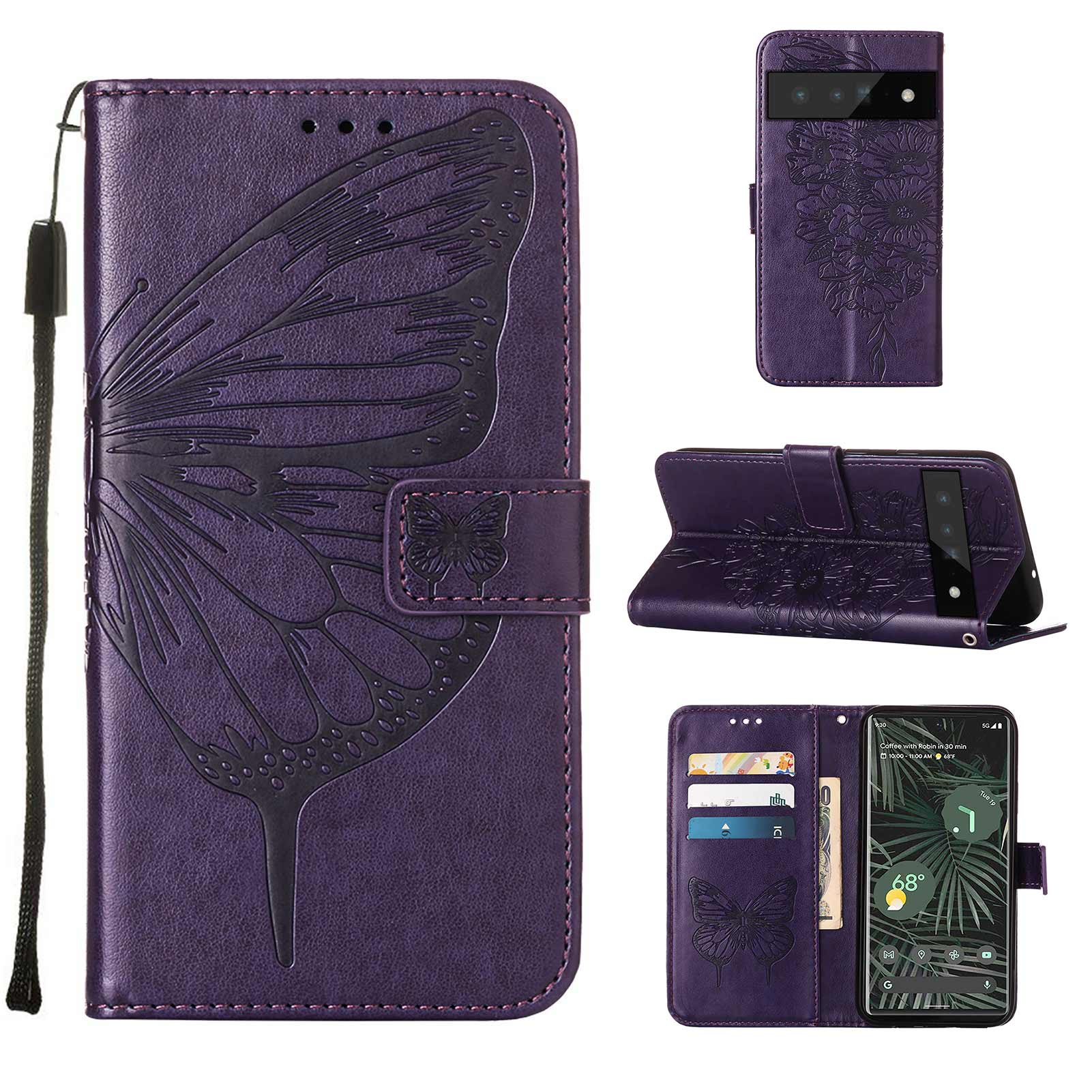 Pixel 6 Pro Wallet Case,Embossed Butterfly PU Leather Credit Card ...