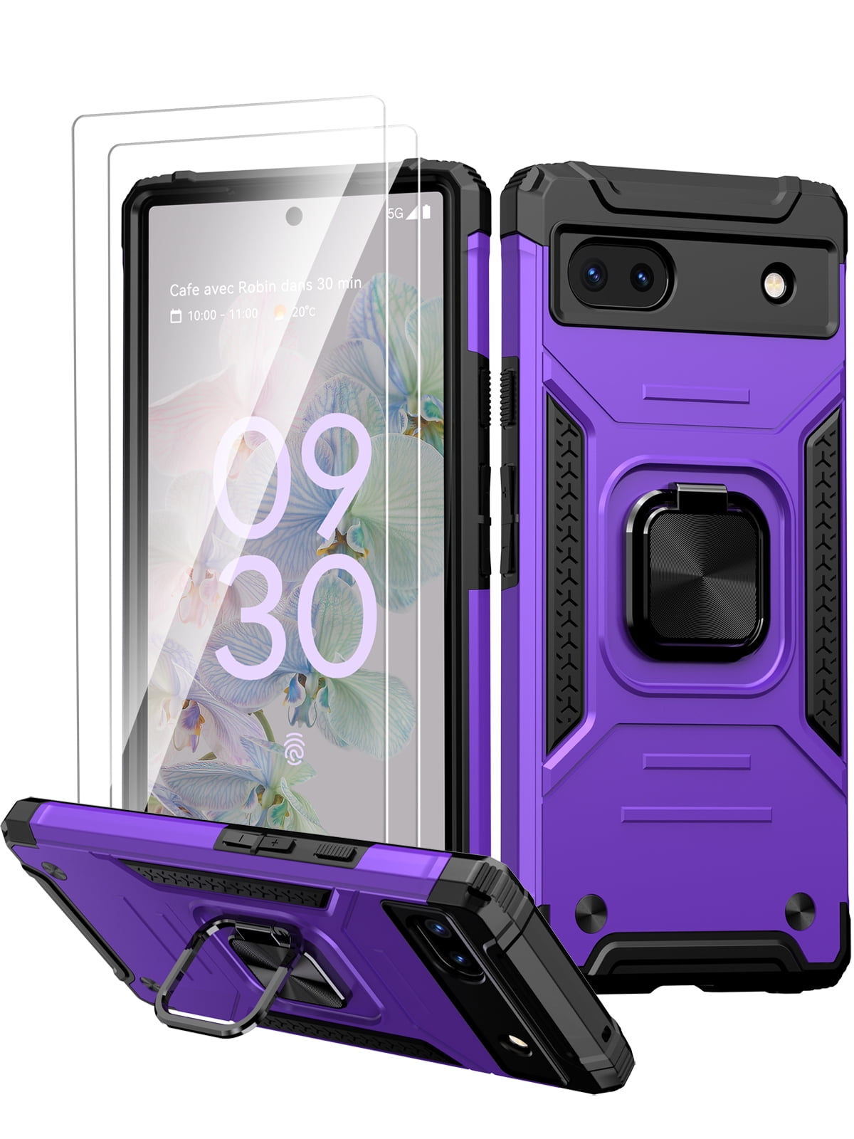 FEIYAR HOME Pixel 6A TPU Hard Case, 2 Glass Screen Protectors, Purple ...