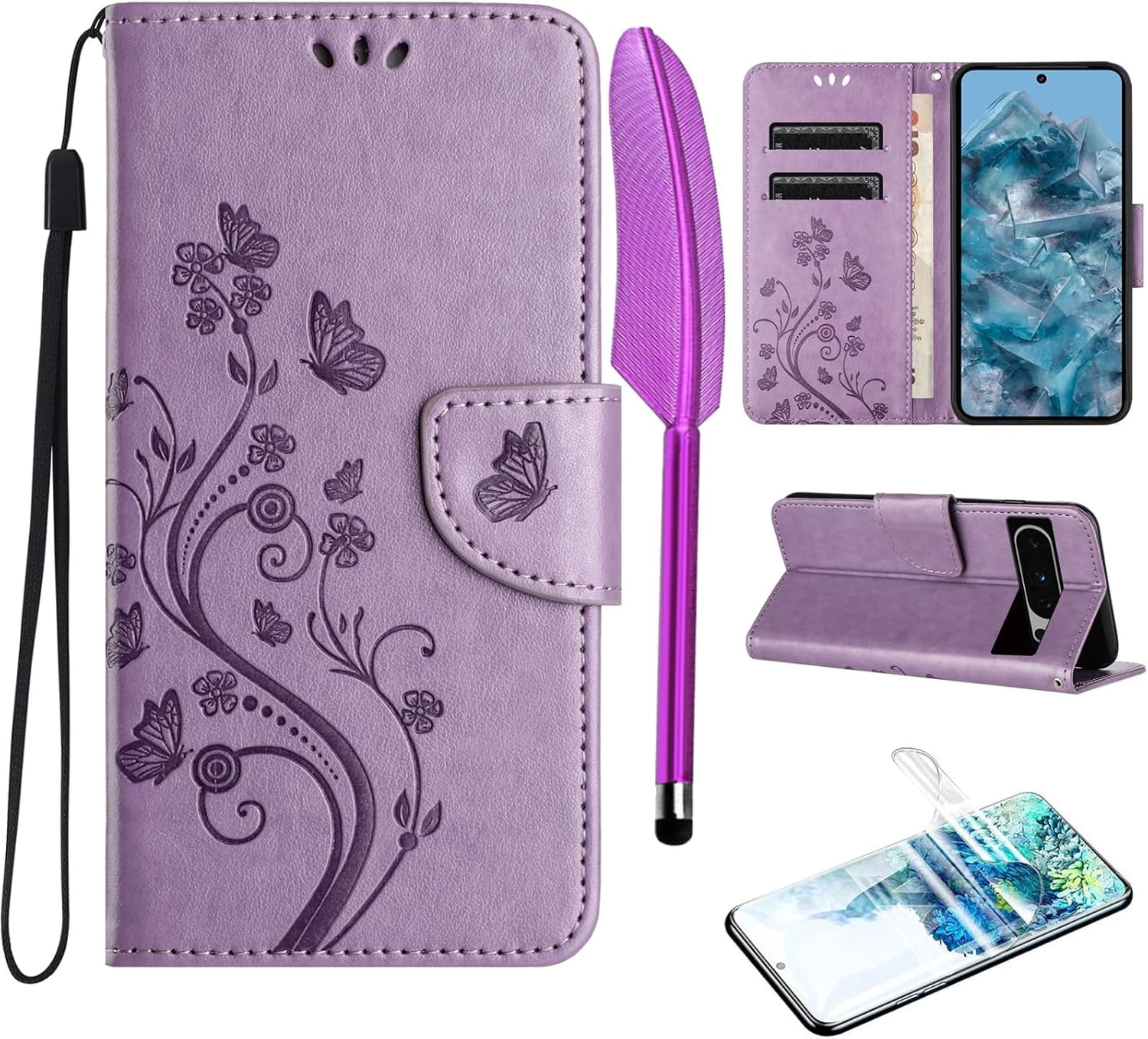 Pixel 8a Case Card Holder Wallet with Stylus Pen Soft Screen Protector ...