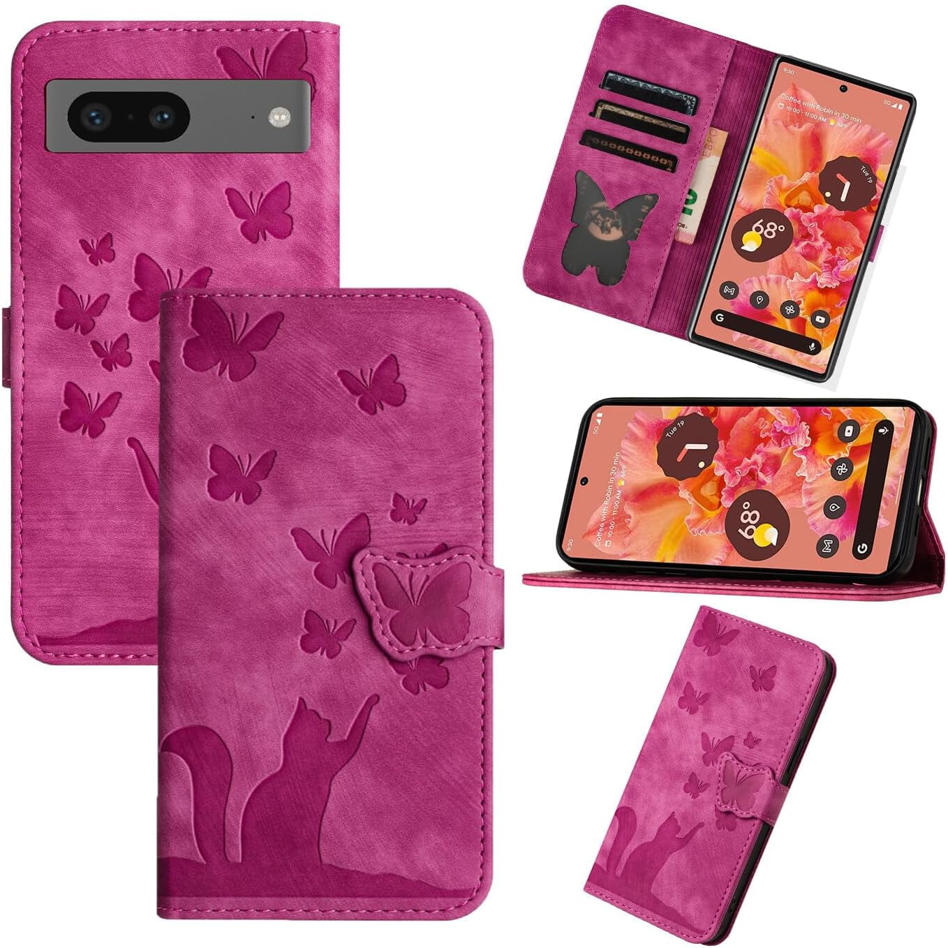 Pixel 8a Case Wallet with Card Holder for Women, Cute Butterfly Cat ...