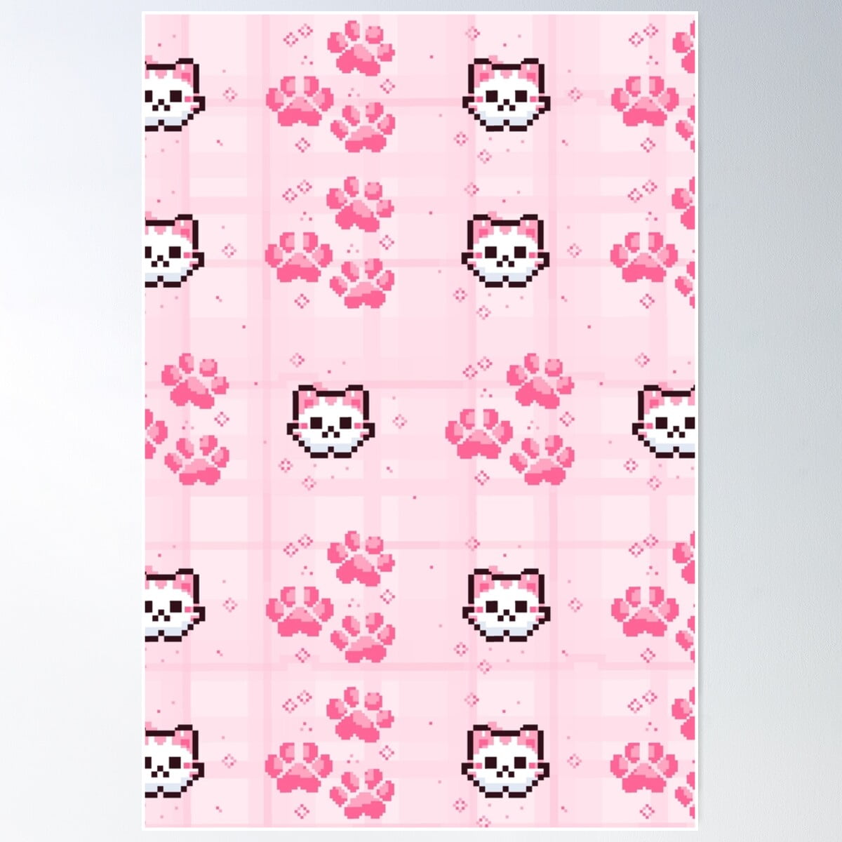 Pixel Art Background Pink Cats Poster Wall Art, Modern Wall Decor For ...