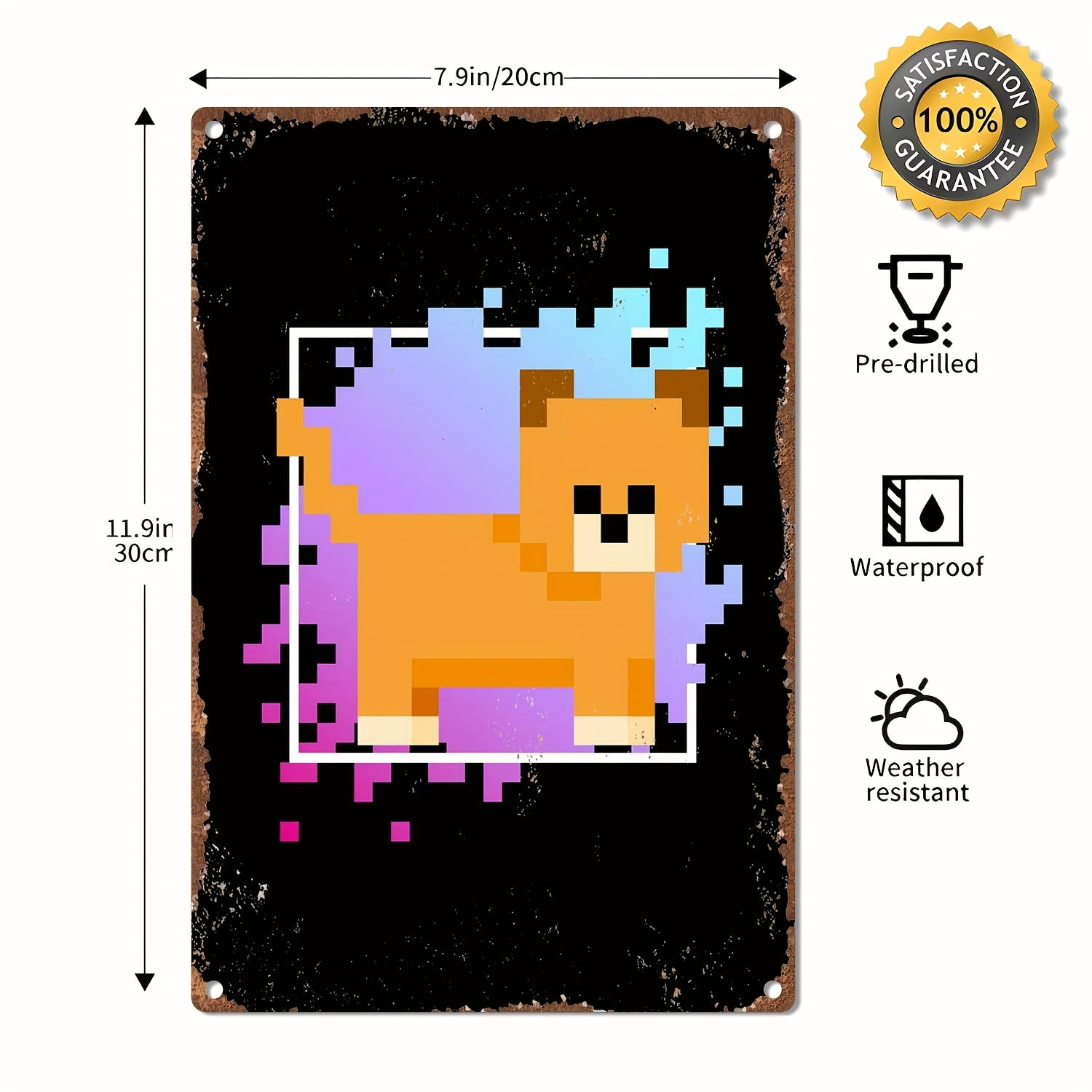 Pixel Art Cat In Playful Pose Retro Metal Tin Sign Vintage Sign Rustic ...