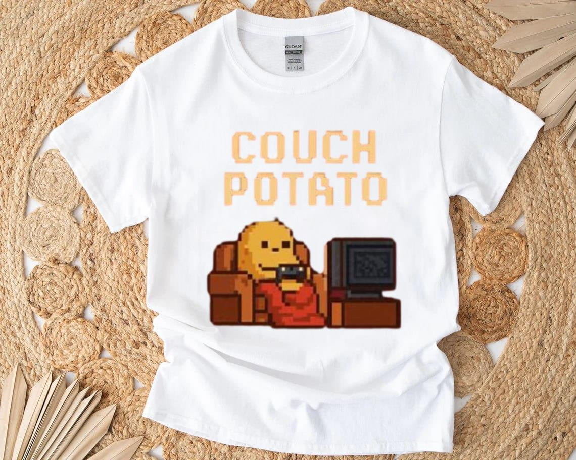Pixel Art Couch Potato T-Shirt with Funny Gamer Lazy Day Design, for ...