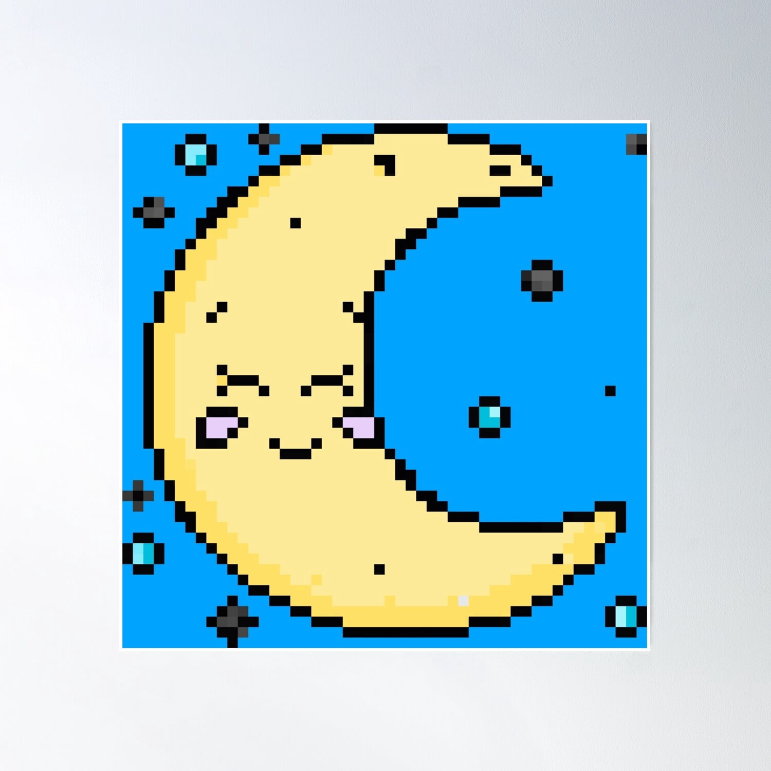 Pixel Art Cute Moon Face Poster Wall Art, Modern Wall Decor, 30x30 ...