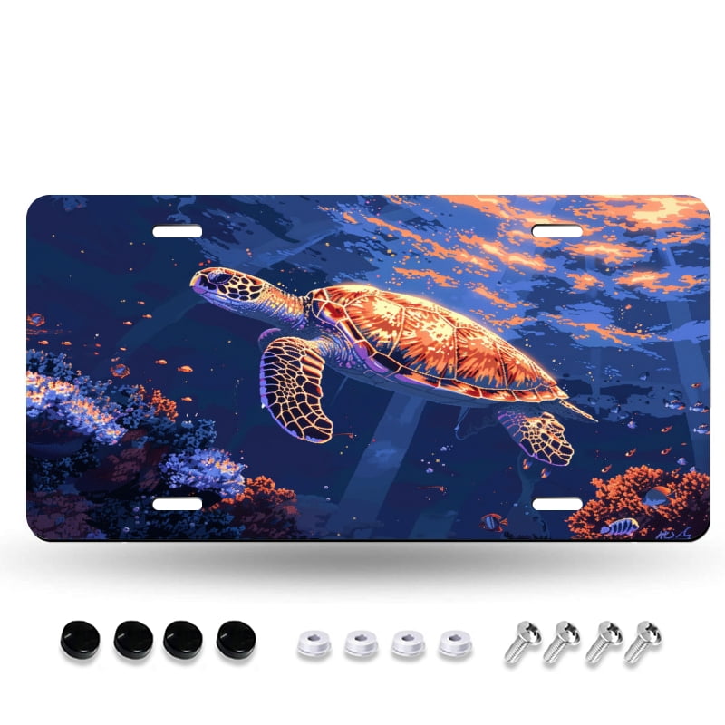 Pixel Art of Sea Turtle Swimming in The Ocean License Plate Frame ...