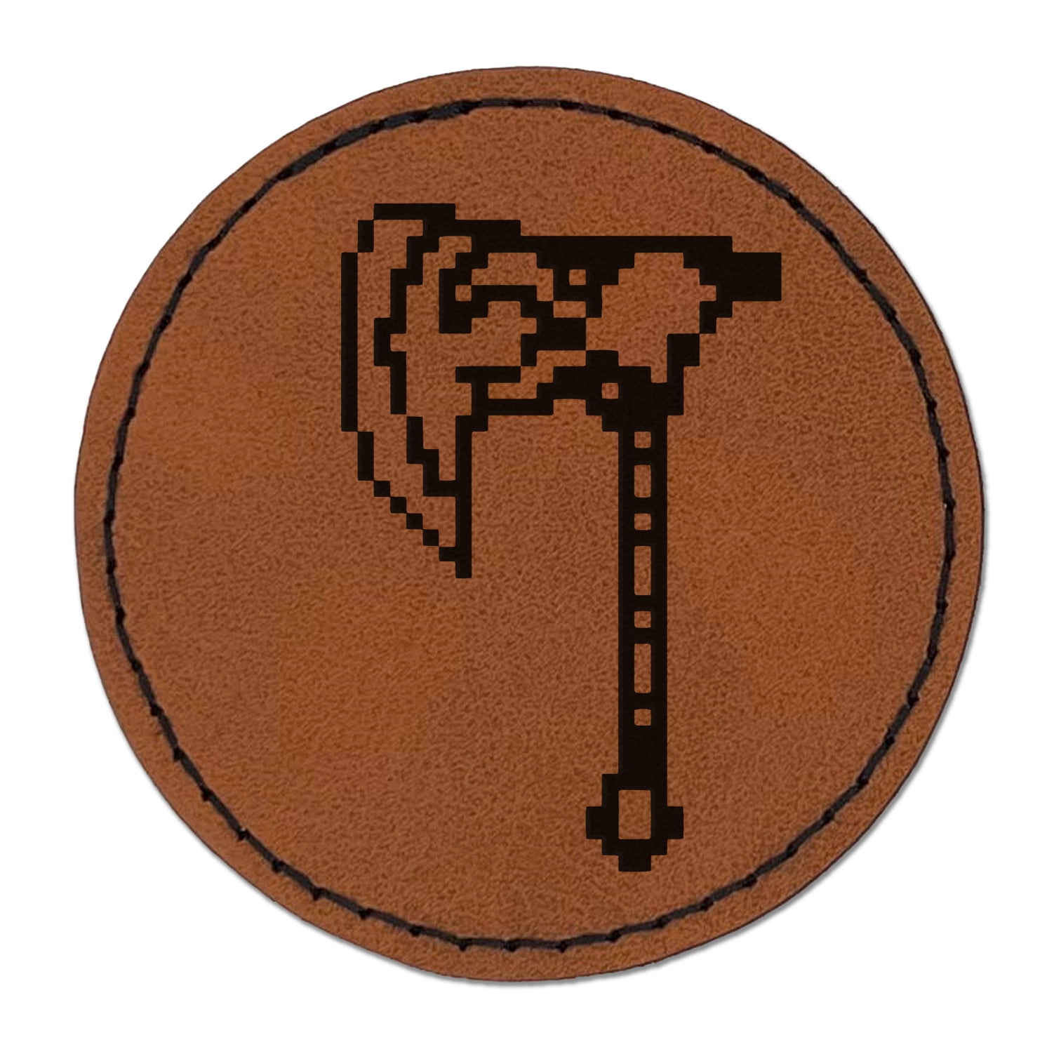 Pixel Axe Battle Axe RPG Dwarf Weapon 2.5" Faux Leather Round Engraved ...