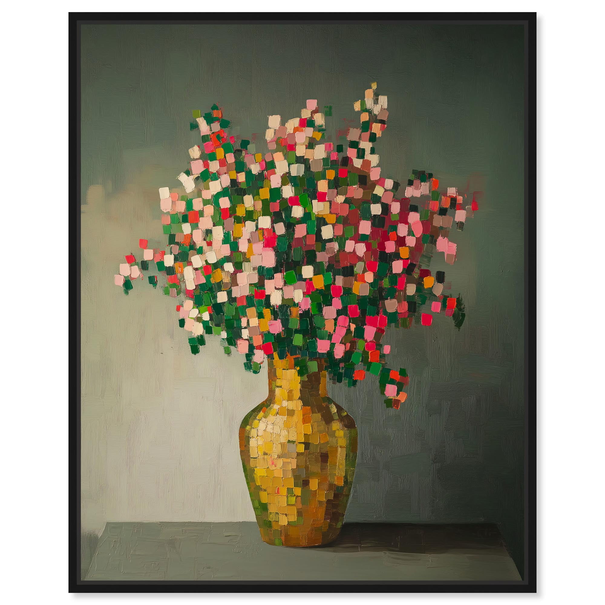 Pixel Bloom I Canvas Spring Floral Art by Art Remedy, Black Frame, 20 x ...