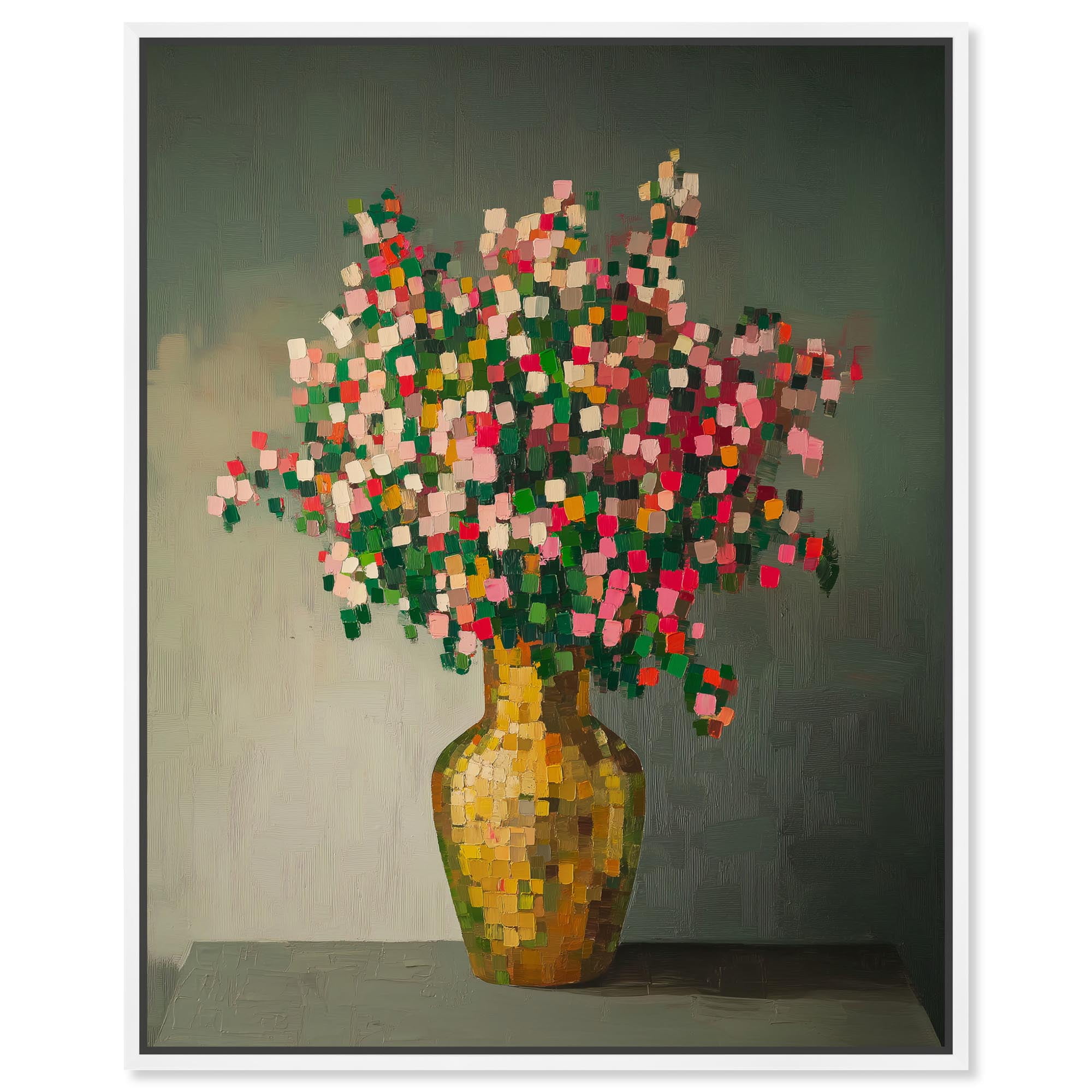 Pixel Bloom I Canvas Spring Floral Art by Art Remedy, White Frame, 36 x ...