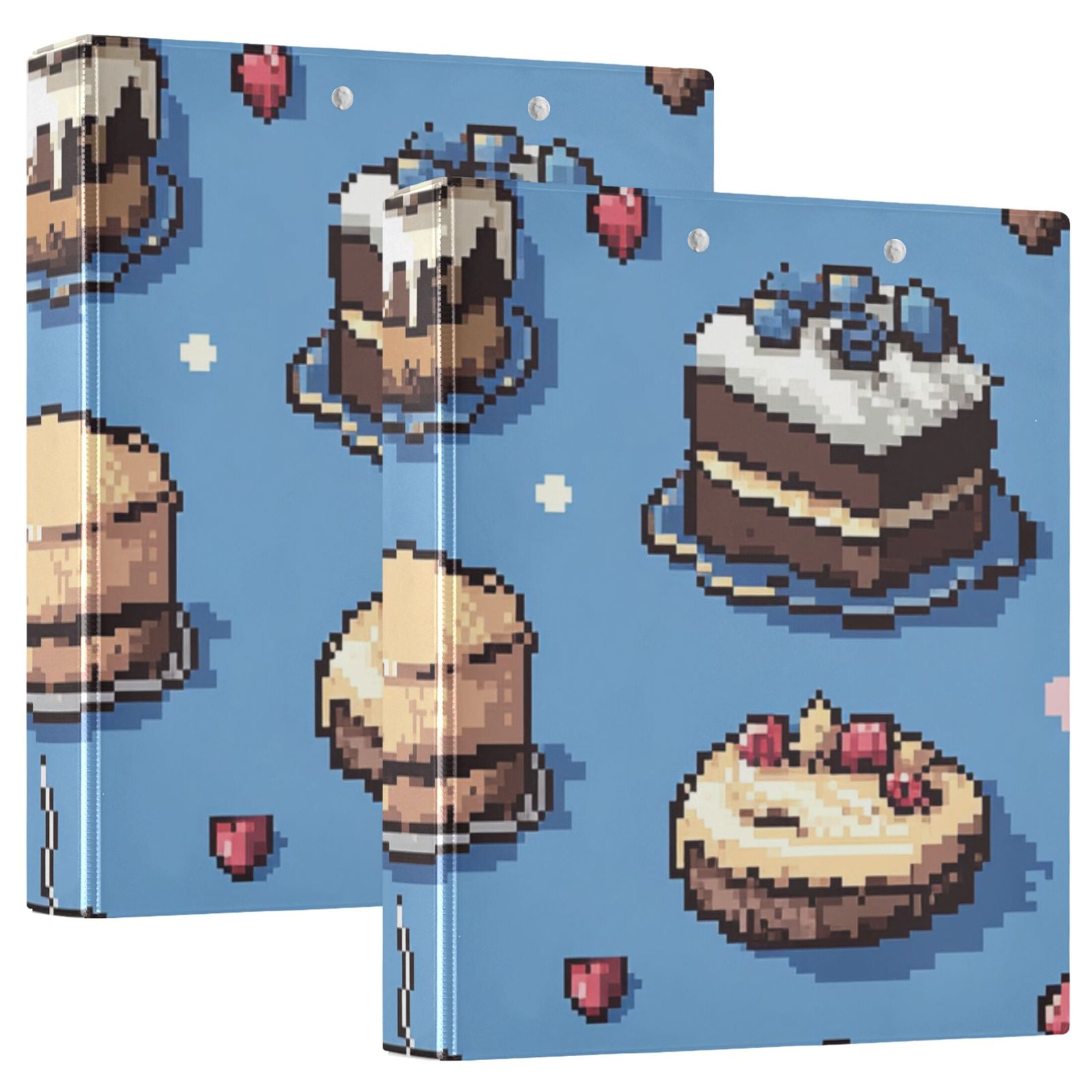 Pixel Cakes Coffee 3 Ring Binders 1.5 inch Hardcover File Folders with ...