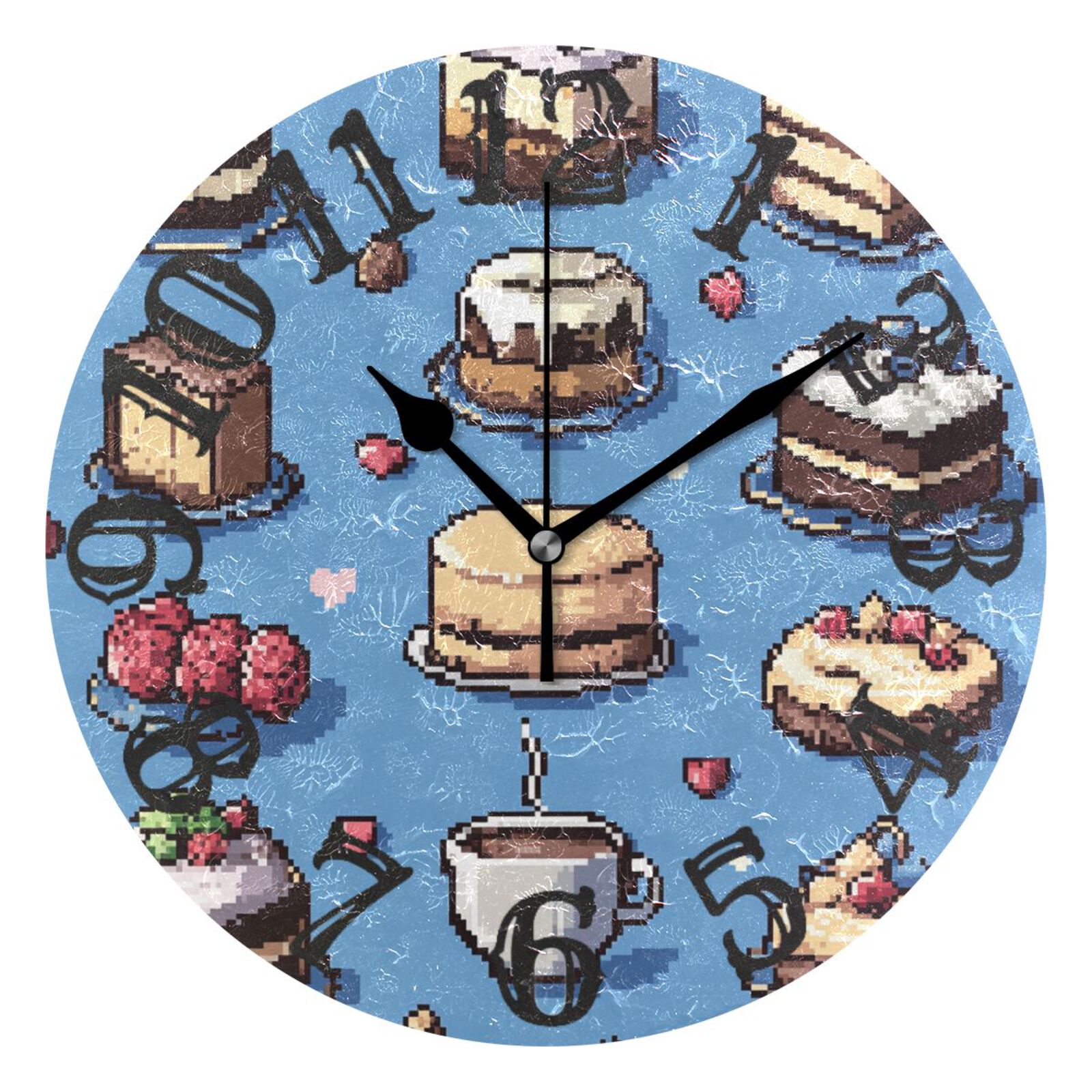 Pixel Cakes Coffee Wall Clock 10 inch Non-Ticking Easy to Read ...