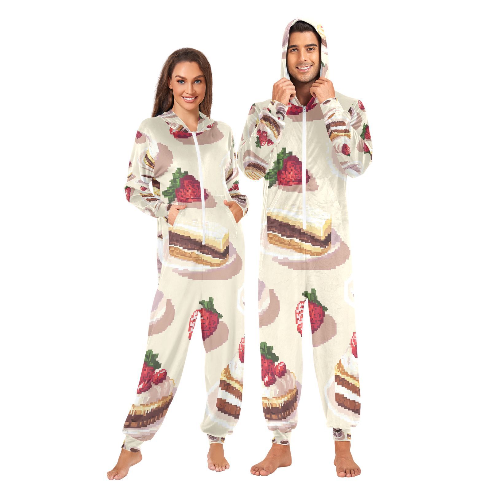 Pixel Cakes Strawberry Adult Onesie Pajamas Slim Fit Christmas One ...