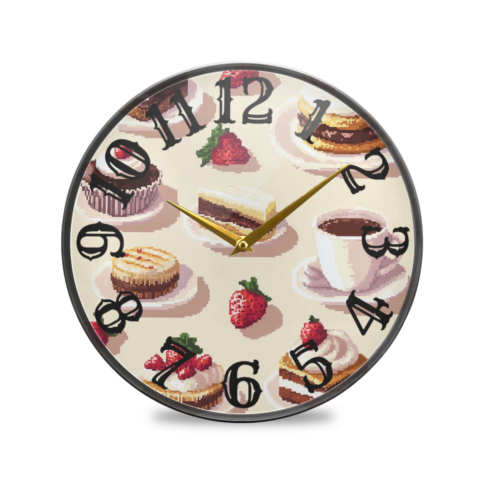 Pixel Cakes Strawberry Wall Clock 10 Inch Silent Non Ticking Battery ...