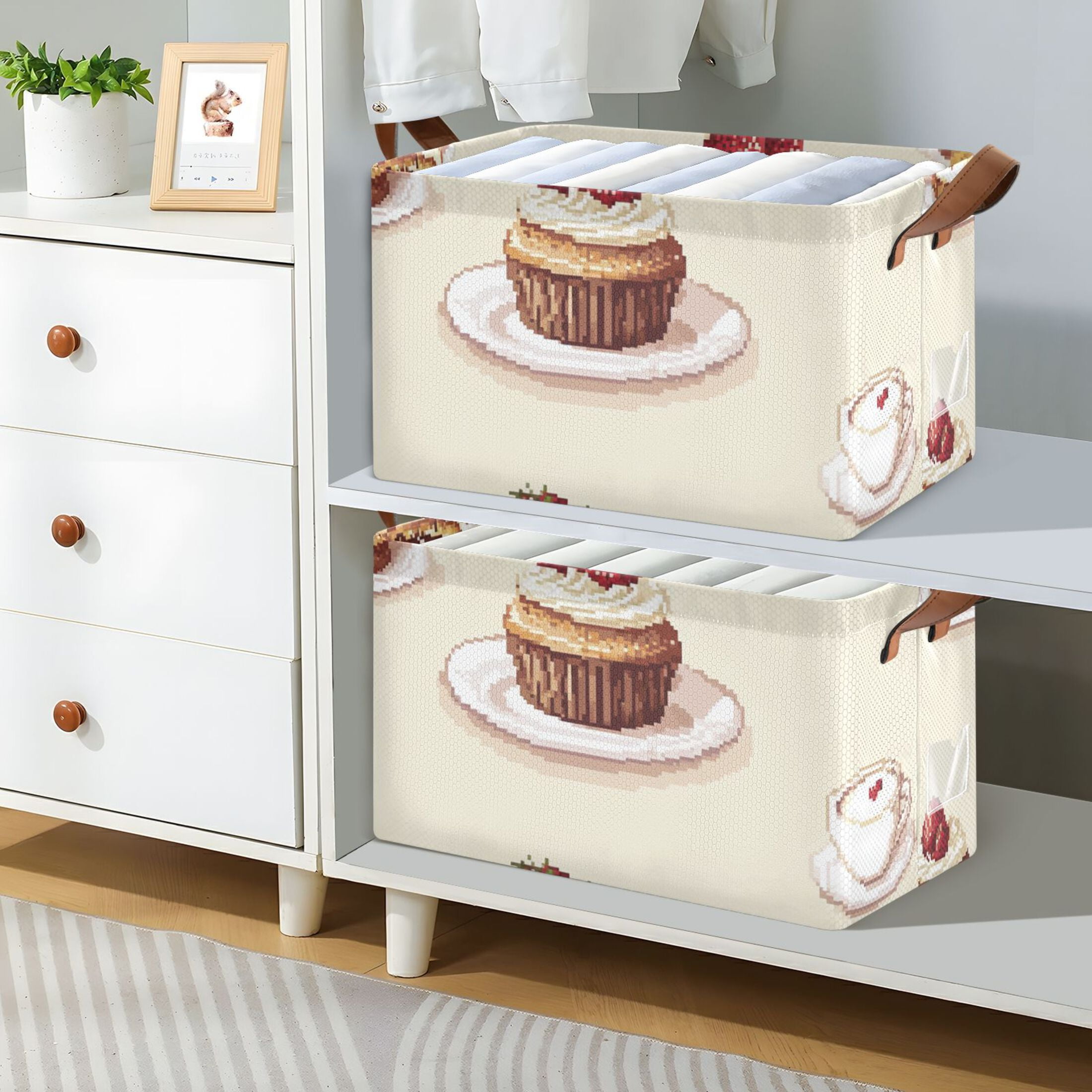 Pixel Cakes and Coffee Foldable Storage Large Fabric Storage Baskets ...