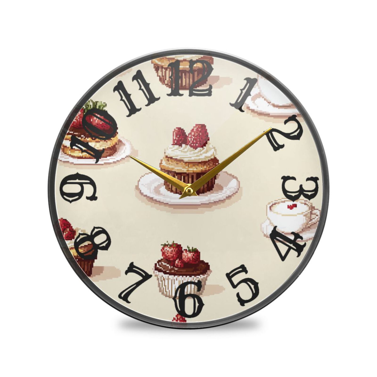 Pixel Cakes and Coffee Wall Clock 12 Inch Silent Non Ticking Battery ...