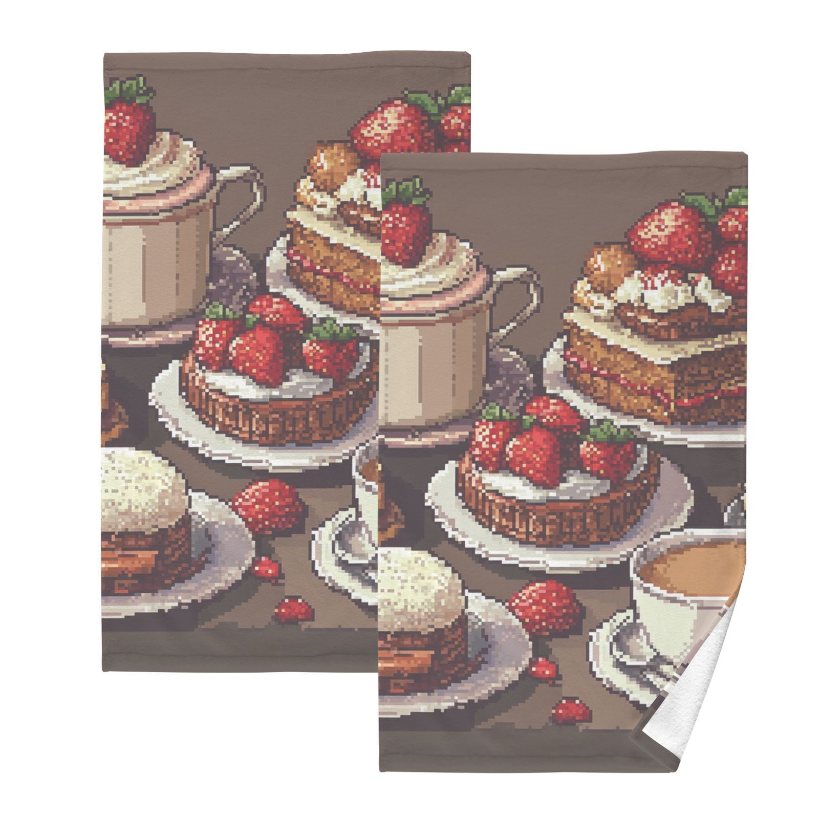 Pixel Coffee Cakes Hand Towels Cotton Bath Towels Large Face Towels ...