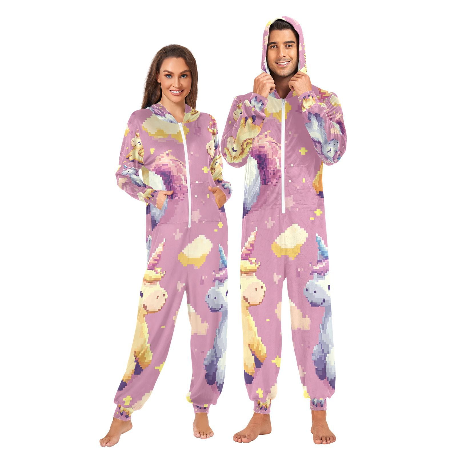 Pixel Cute Unicorns Adult Onesie Pajamas Slim Fit Christmas One Piece ...