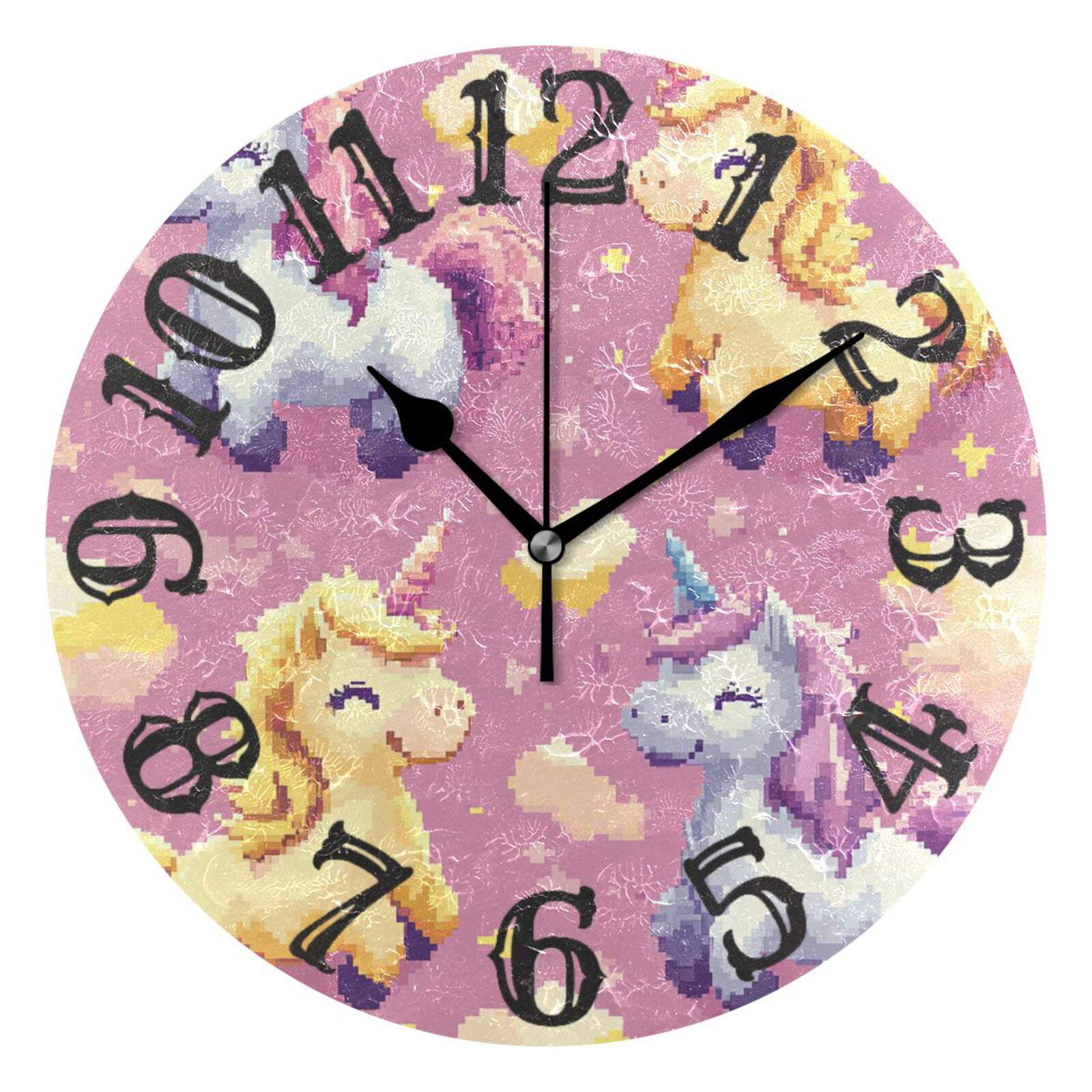 Pixel Cute Unicorns Wall Clock 10 inch Non-Ticking Easy to Read ...