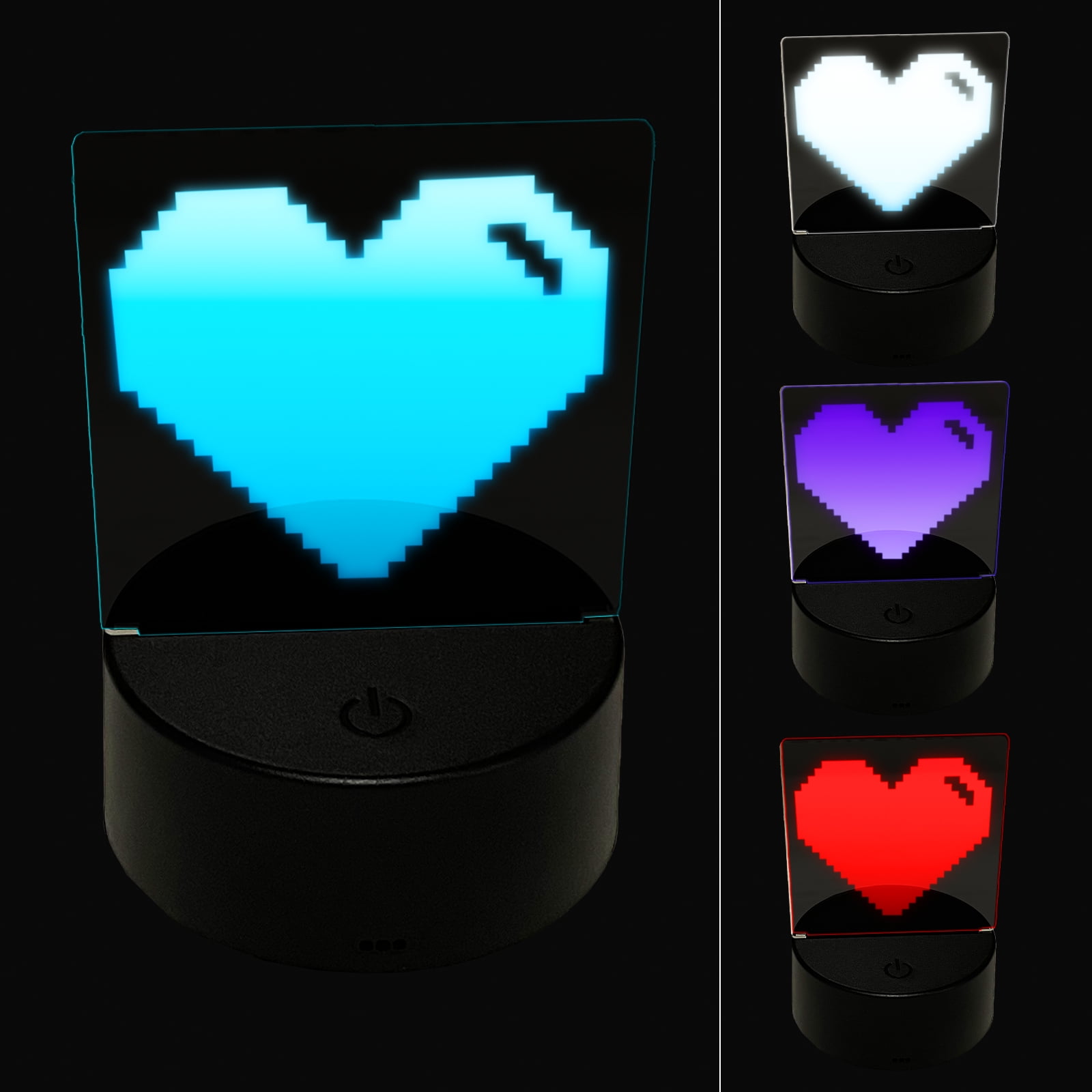 Pixel Digital Filled Heart Gaming Life LED Night Light Sign 3D Illusion ...