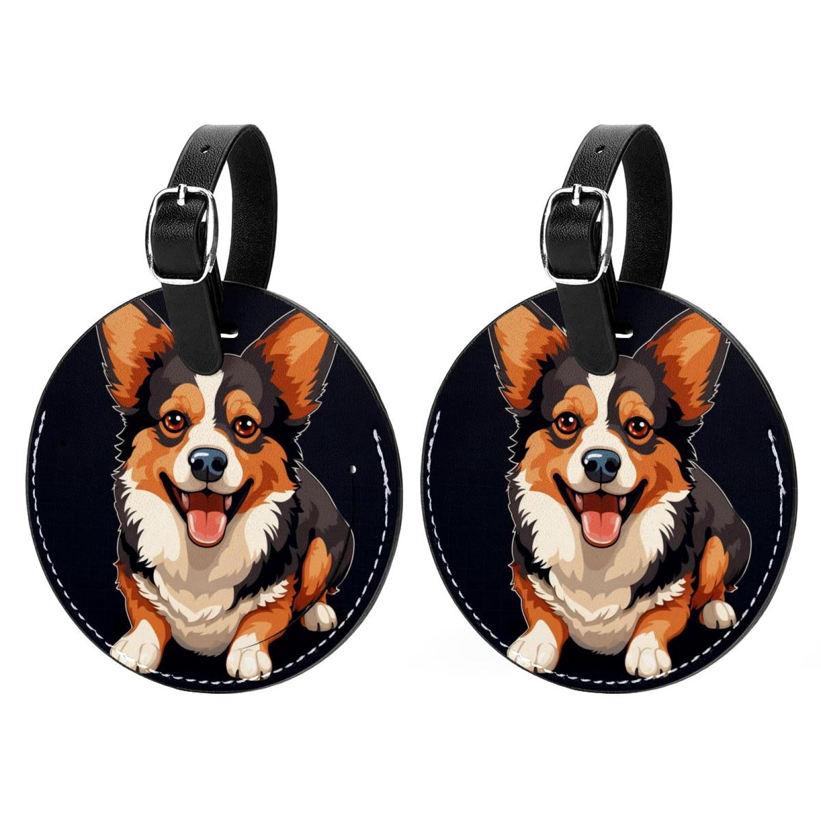 Pixel Dog 2Pcs PU Leather Round Luggage Tags with Privacy Cover and ...