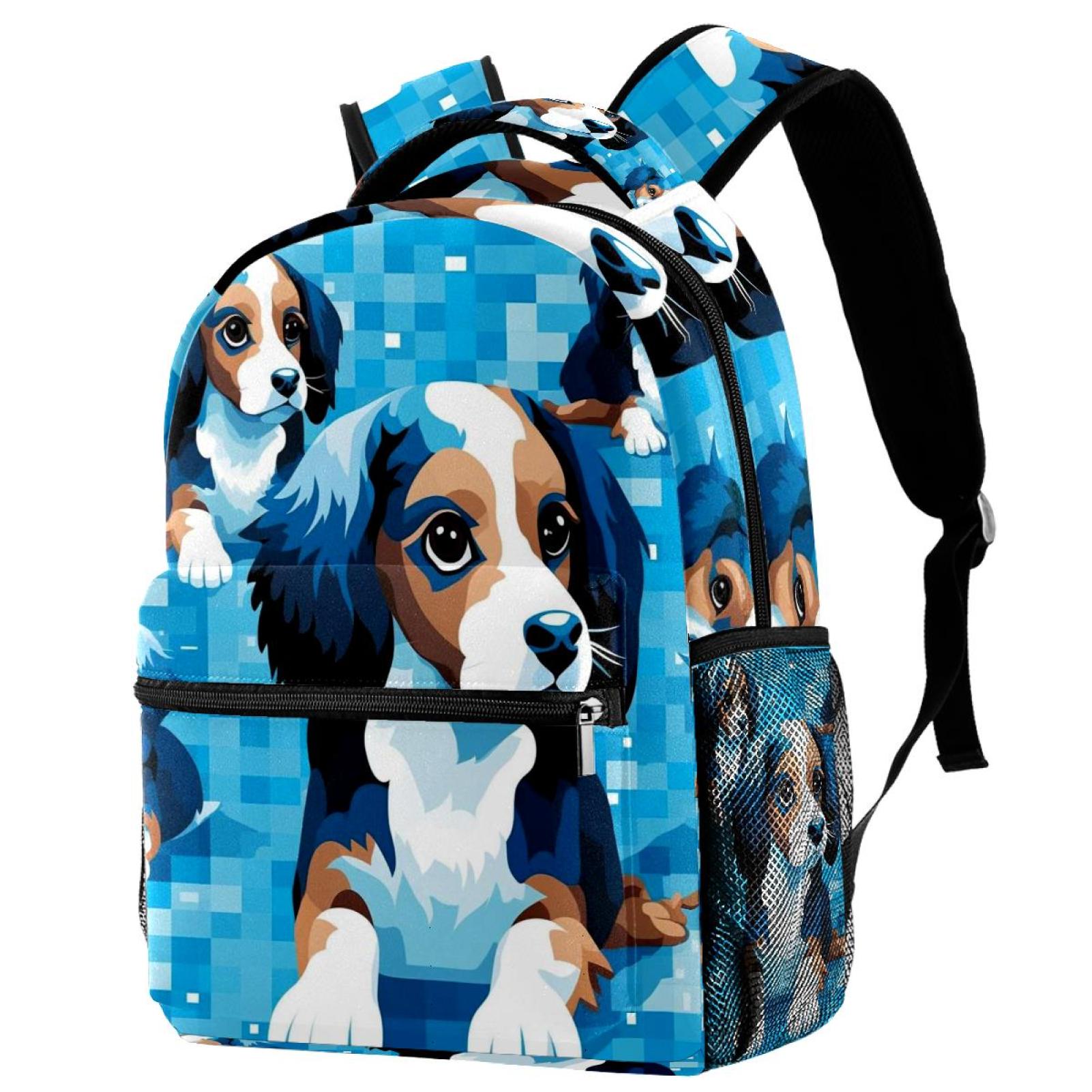 Pixel Dog Blue Cartoon Lightweight Backpacks Roomy Interior, Casual ...