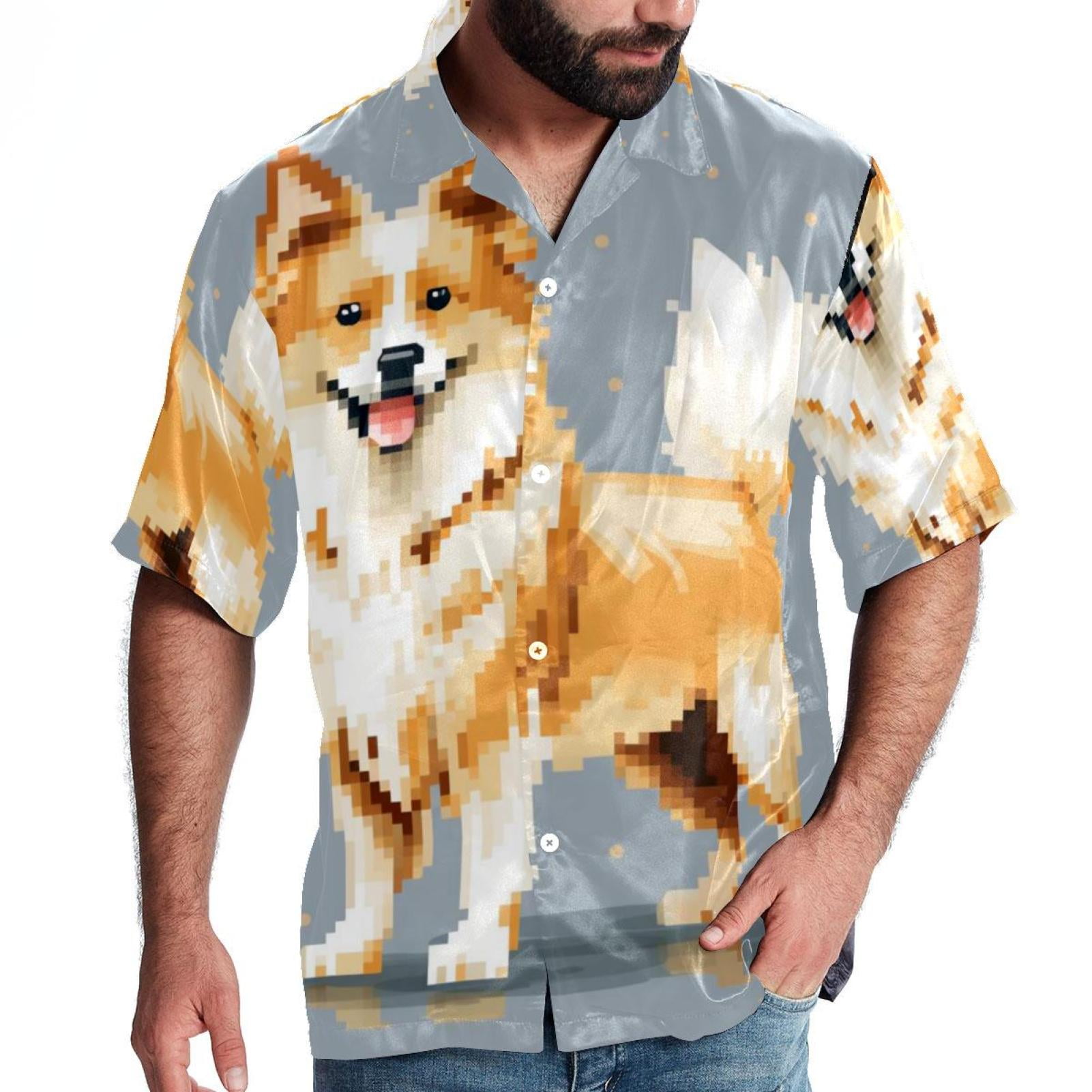 Pixel Dog Men's Casual Printed Button Down Short Sleeve Spread Collar ...