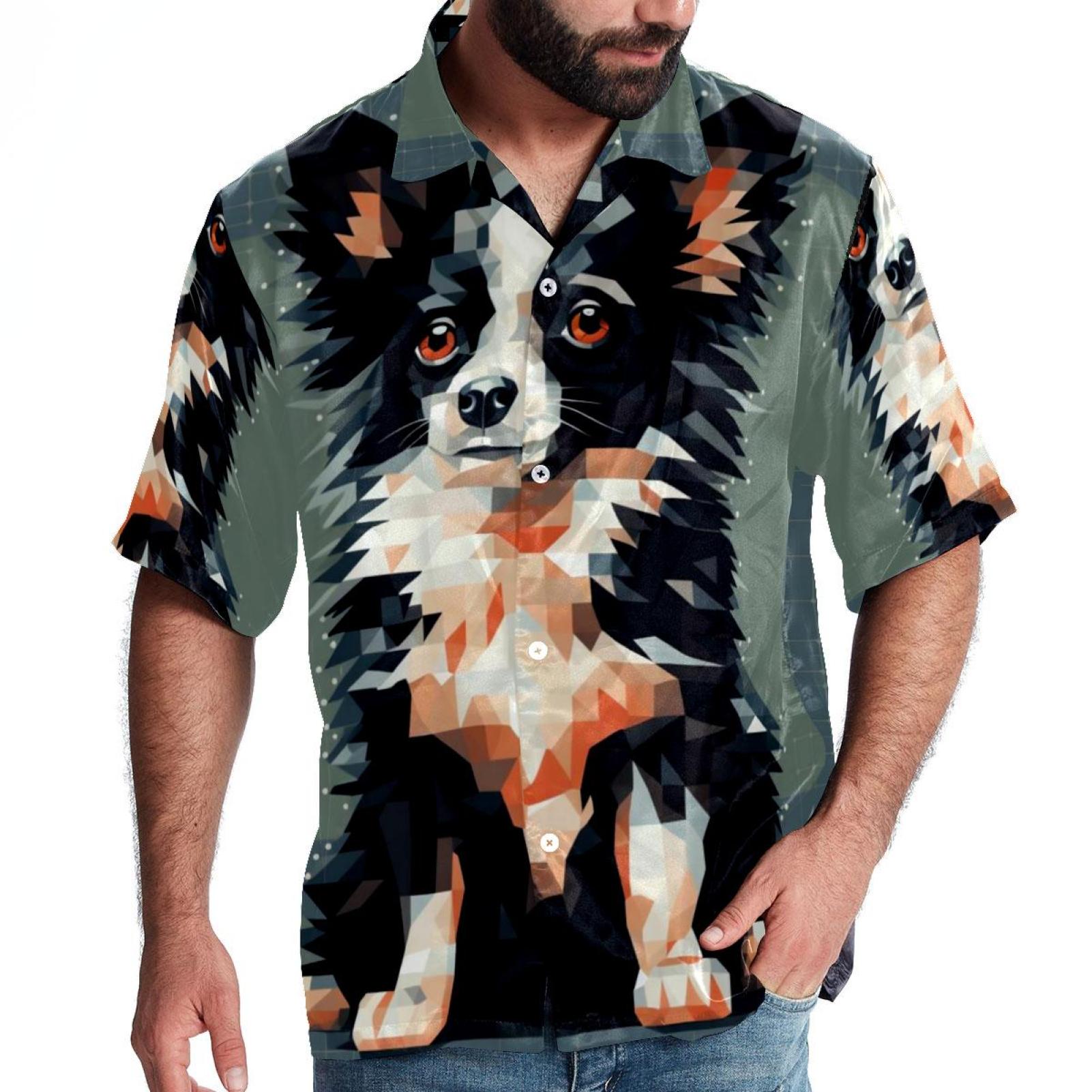 Pixel Dog Men's Short Sleeve Printed Poplin Shirt with Spread Collar ...