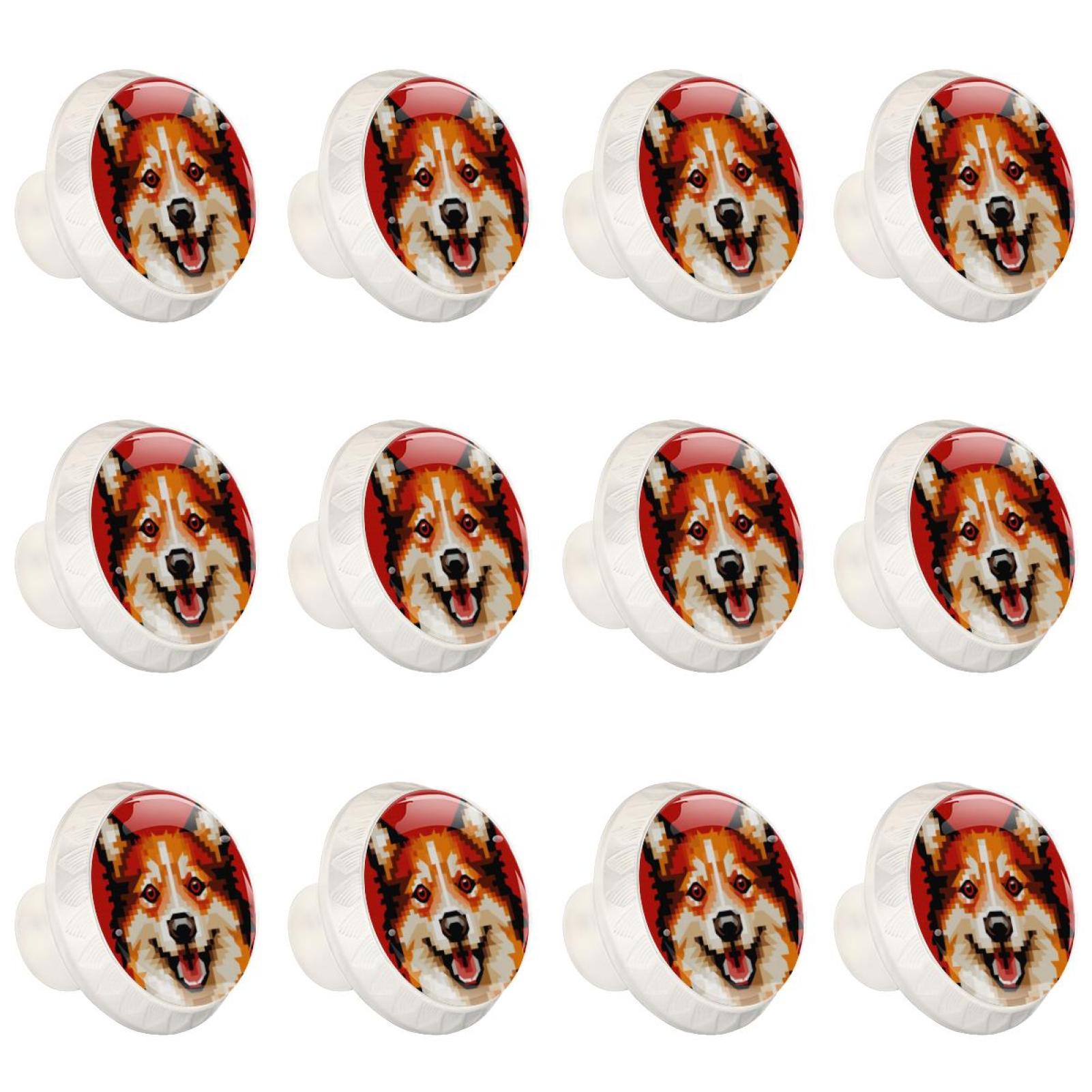 Pixel Dog Pet Animal 12 Pcs White Round Drawer Pulls with Screws,ABS ...
