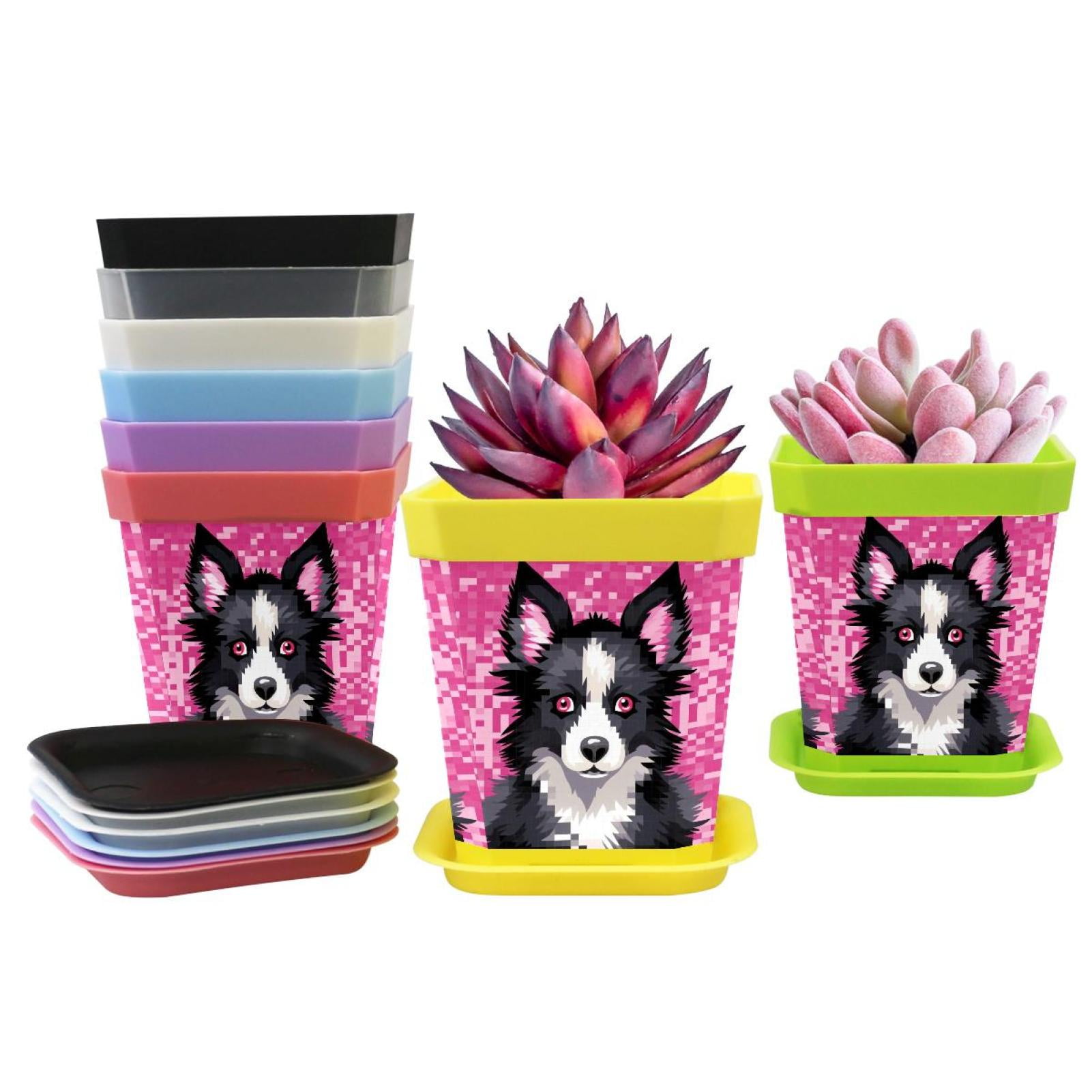 Pixel Dog Pink Background Plant Pots - 2.75x3.14x1.96 in Square ...