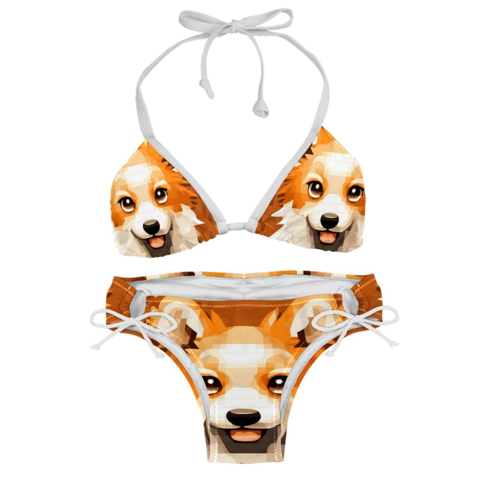 Pixel Dog Swimsuit Bikini Set with Detachable Sponge and Adjustable ...