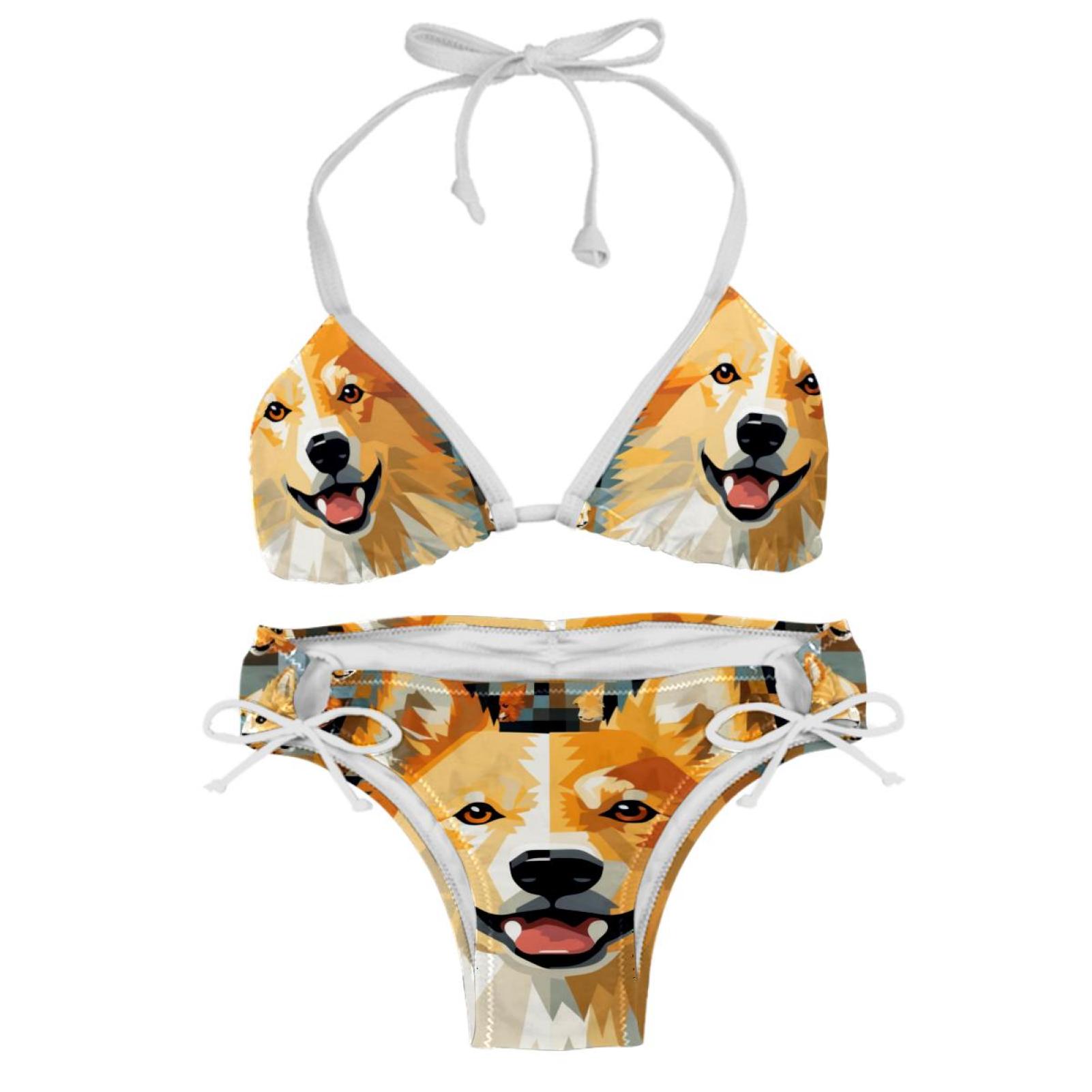 Pixel Dog Swimsuit Women Bikini Set Two-Pack Detachable Sponge Adjustable Strap for Swimming ...