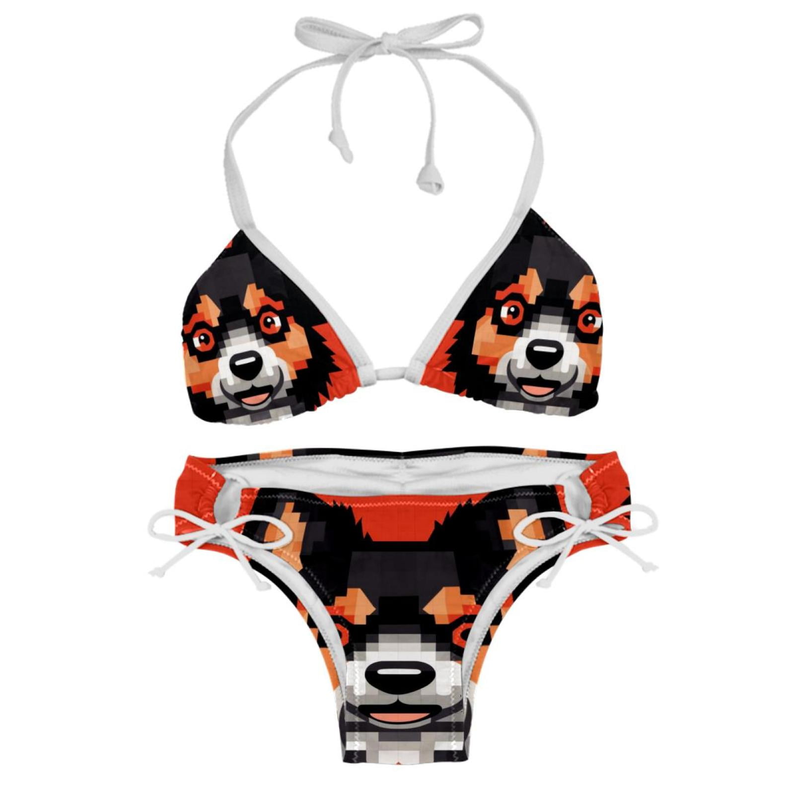 Pixel Dog Swimsuit Women Bikini Sets, Detachable Sponge Adjustable ...
