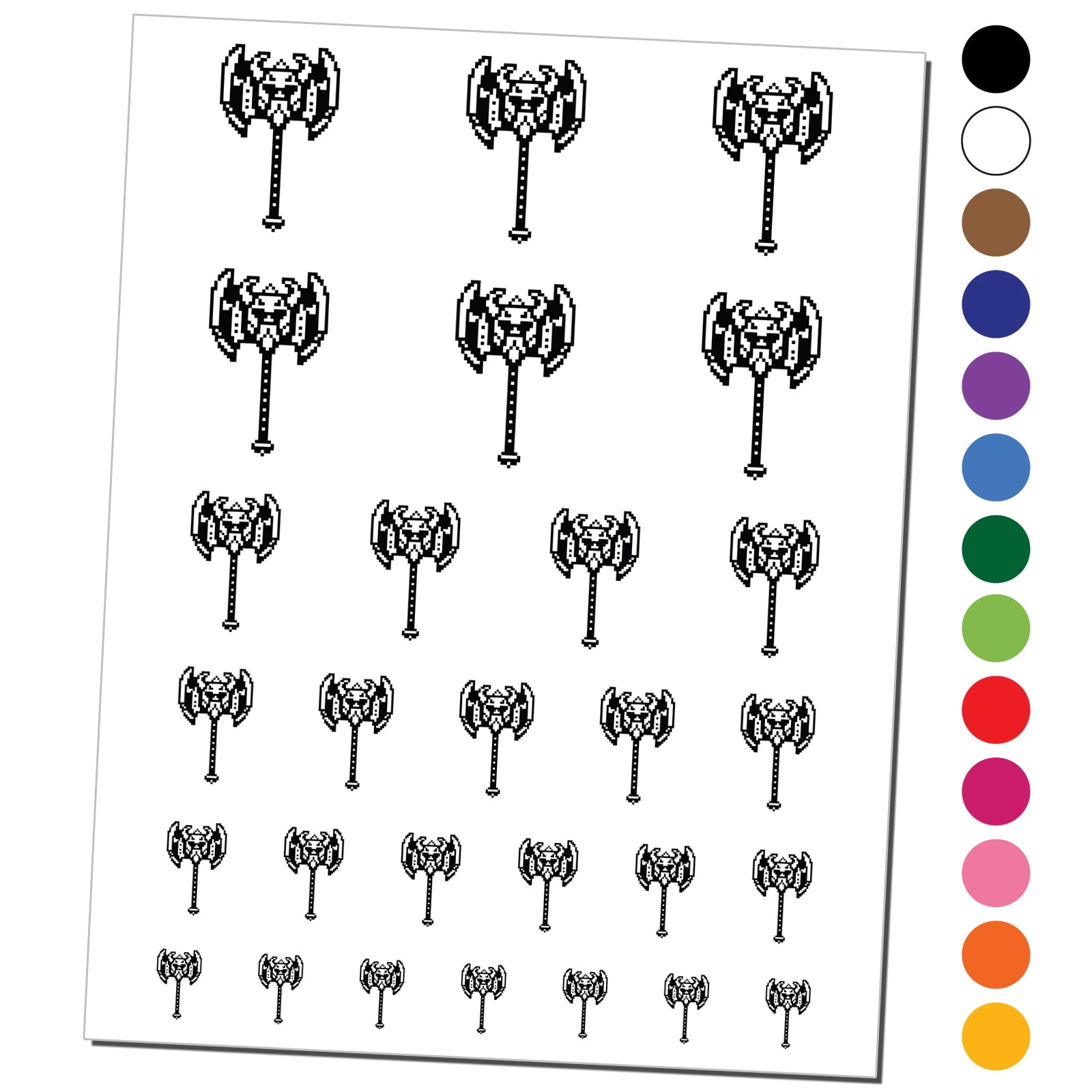Pixel Dwarven Battle Axe RPG Weapon Water Resistant Temporary Tattoo ...
