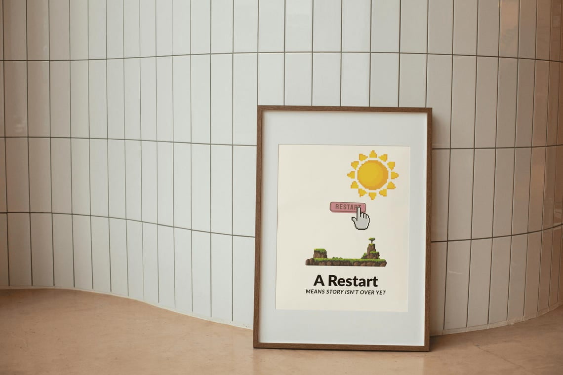 Pixel Game Restart Poster Motivational Gamer Room Wall Art, Unframed ...