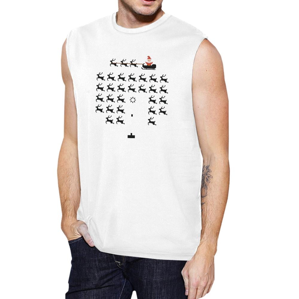 Pixel Game Santa And Rudolph Mens White Muscle Top - Walmart.com