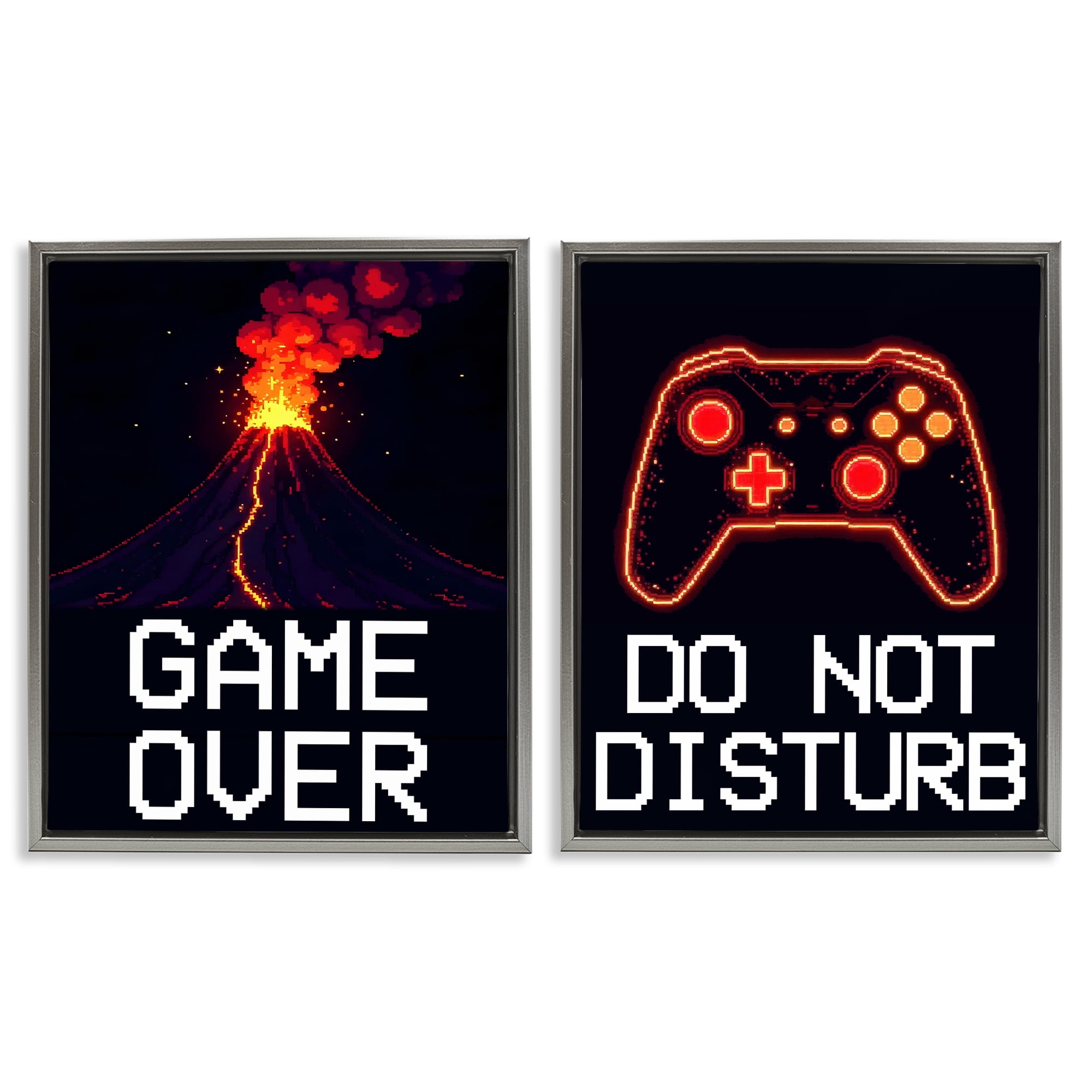 Pixel Game Sentiments 2 Piece Gray Framed Floater Canvas Set, design by ...