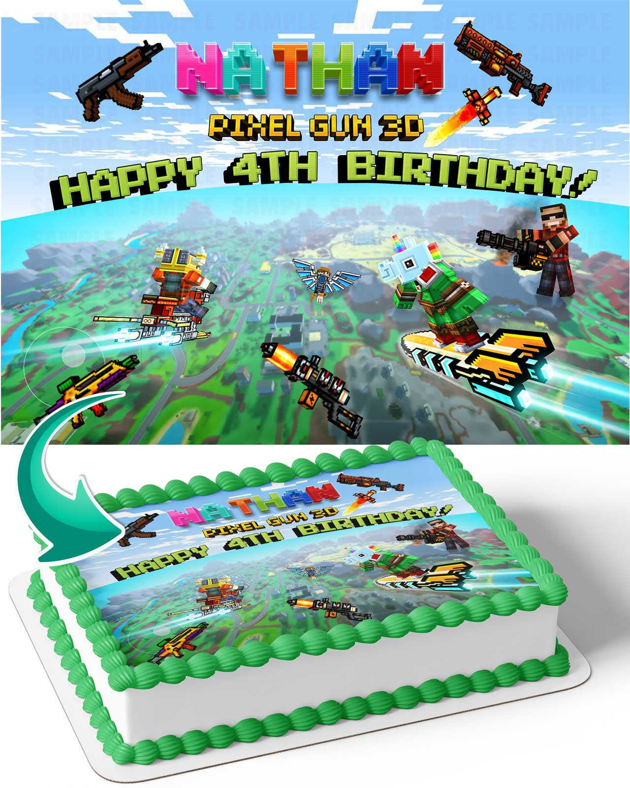 Pixel Gun 3d Edible Image Cake Topper Personalized Birthday Sheet ...