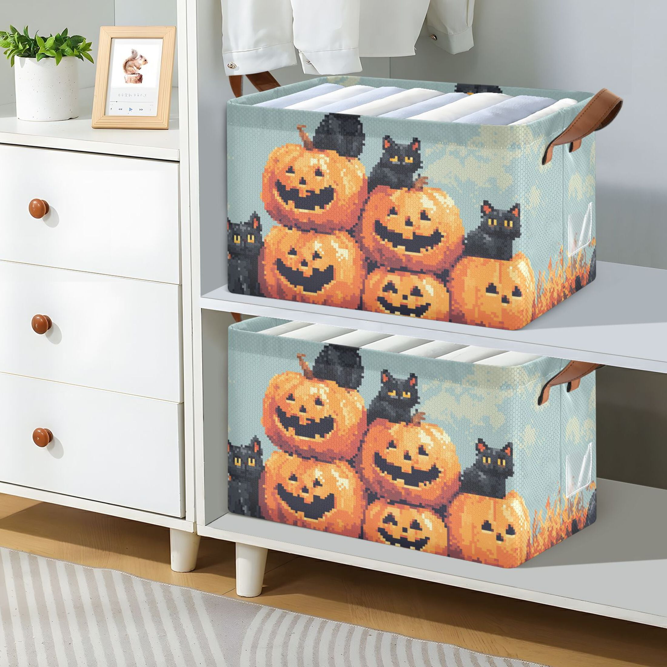 Pixel Halloween Pumpkins Cats Foldable Storage Large Fabric Storage ...