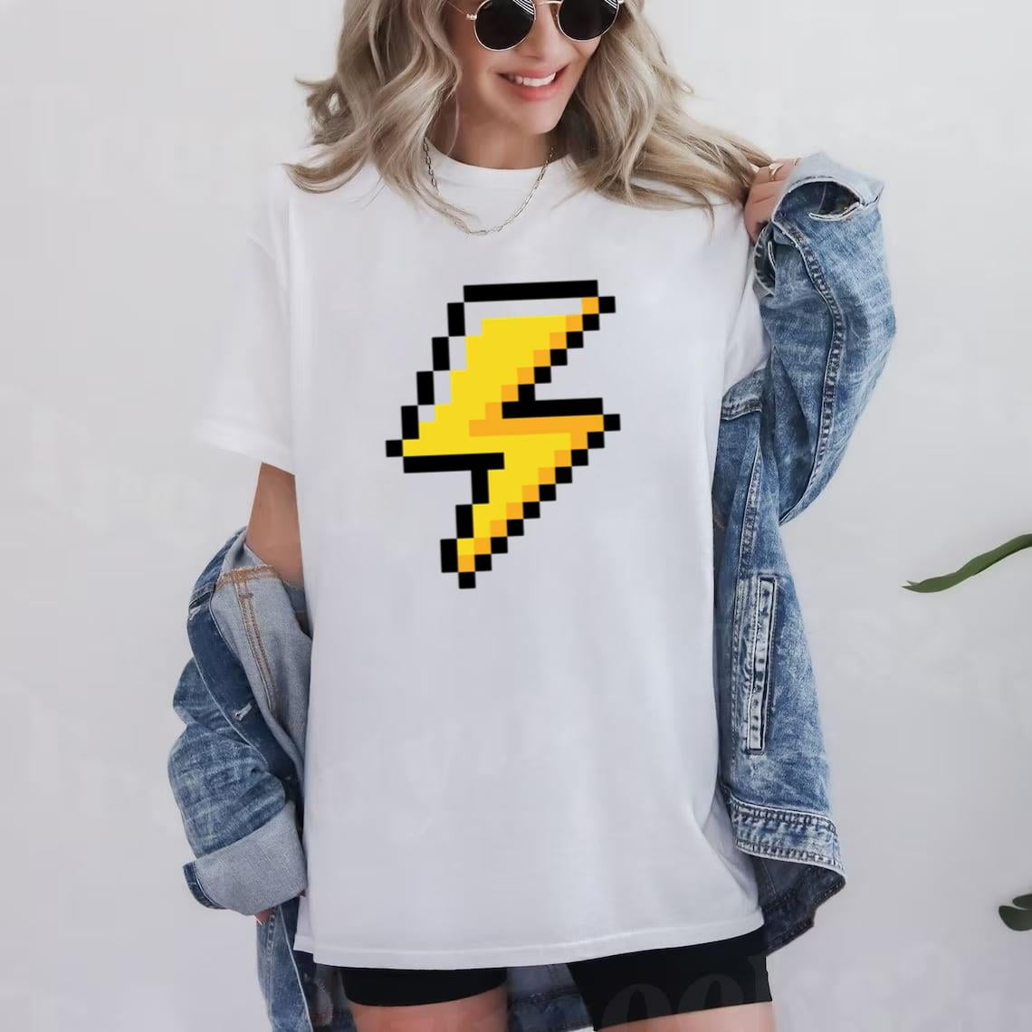 Pixel Lightning Bolt 8Bit Thunder Power Symbolic Retro Gaming T-Shirt, for men & women, up to ...