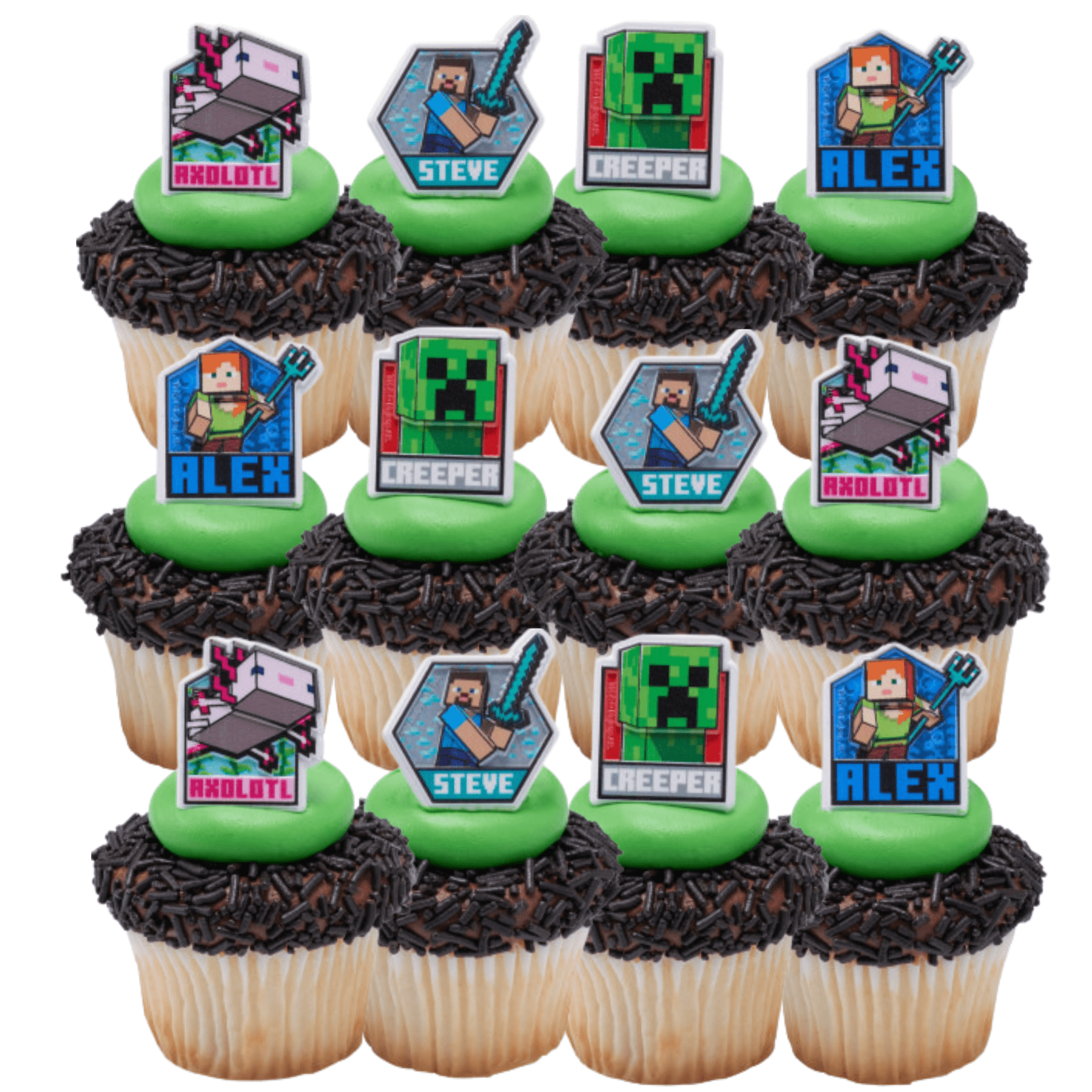 Pixel Minecraft Party Pixelated Easy Toppers Cupcake Decoration Rings -24pk - Walmart.com
