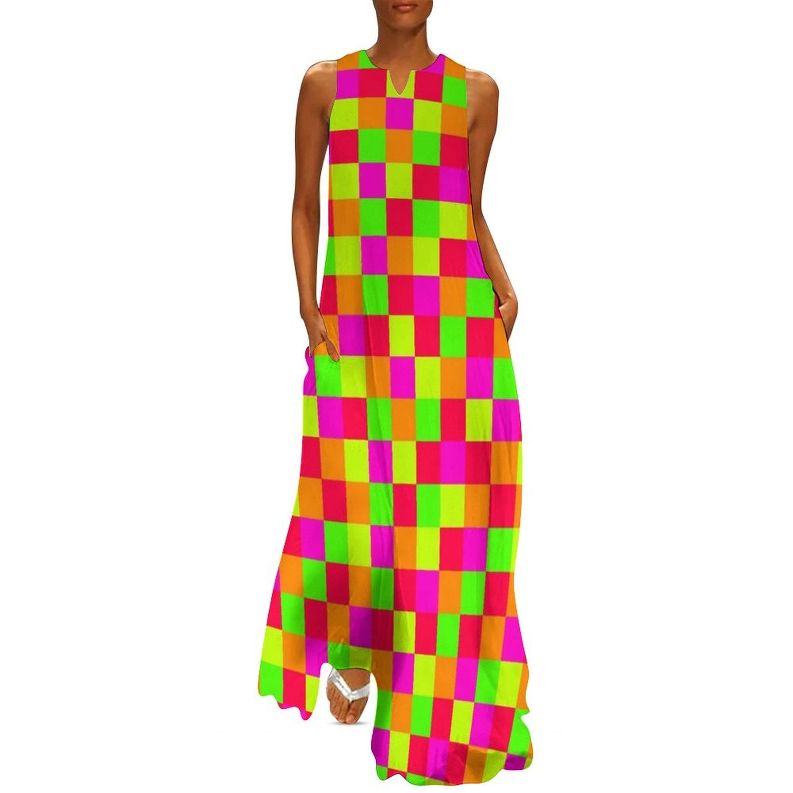 Pixel Neon Colors Color Blocking Long Dress birthday dress Bride ...