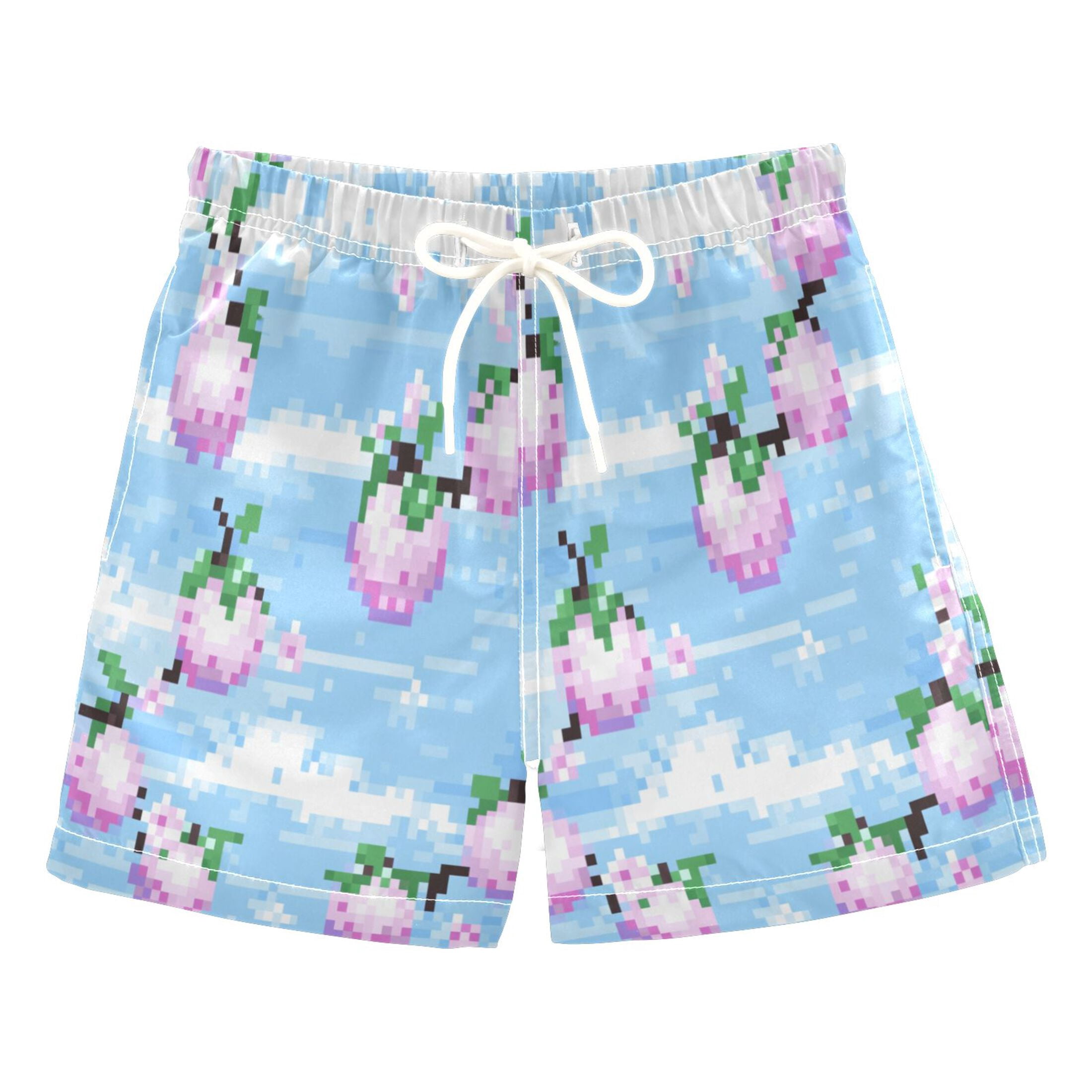 Pixel Ocean with Floral Boys' Swim Trunks Beach Pool Shorts Quick Dry ...