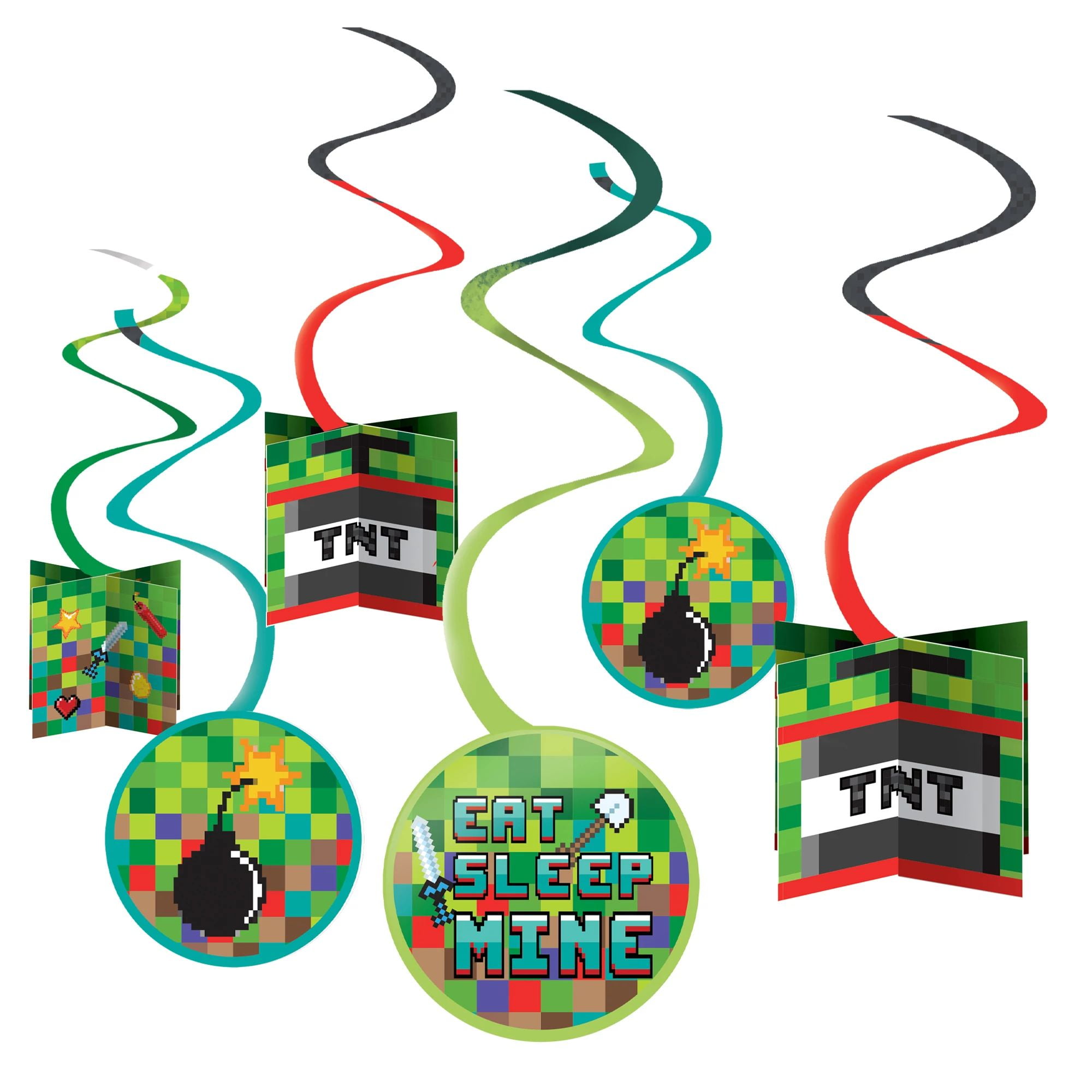 Pixel Party Paper Hanging Swirl Decorations (12ct) - Walmart.com