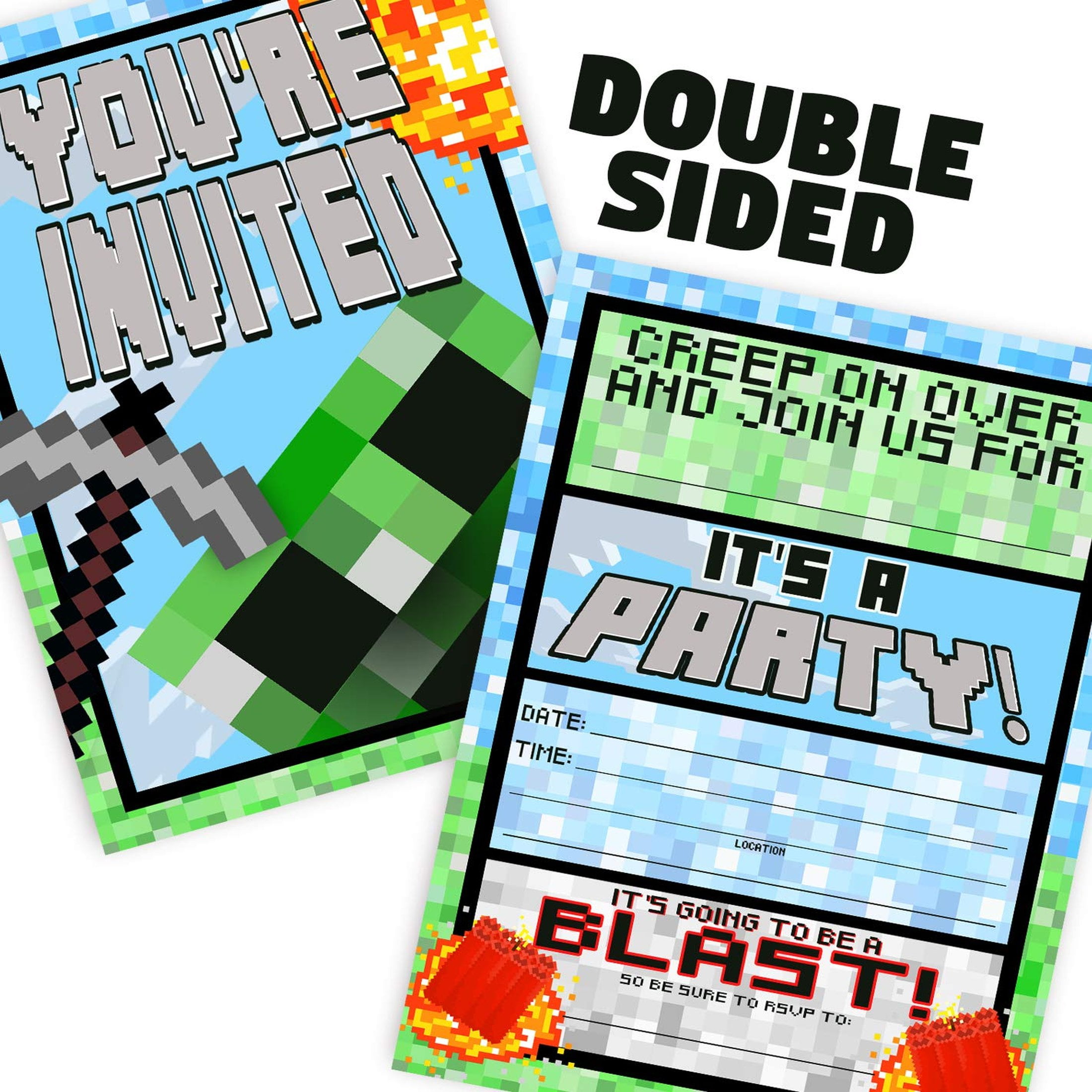 Pixel Playtime Invitations Set - 12 Double-Sided Video Game Designs ...
